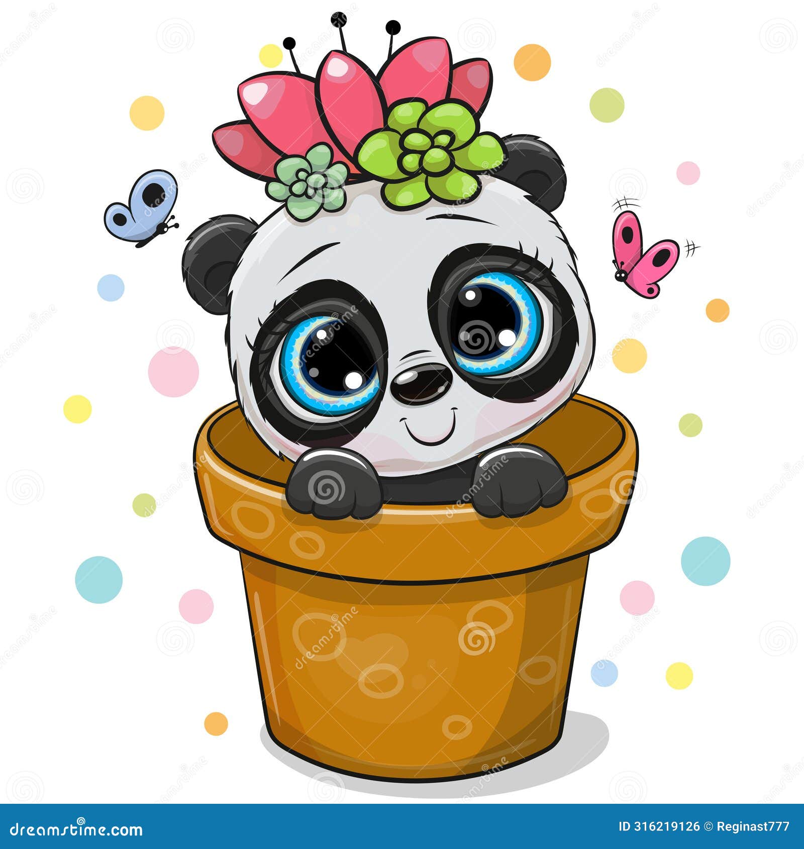 Cartoon Panda in a Brown Flower Pot Stock Vector - Illustration of ...