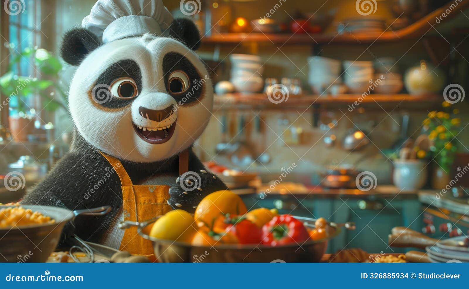 Cartoon Panda Chef in a Cozy Kitchen - Generative Ai Stock Illustration ...