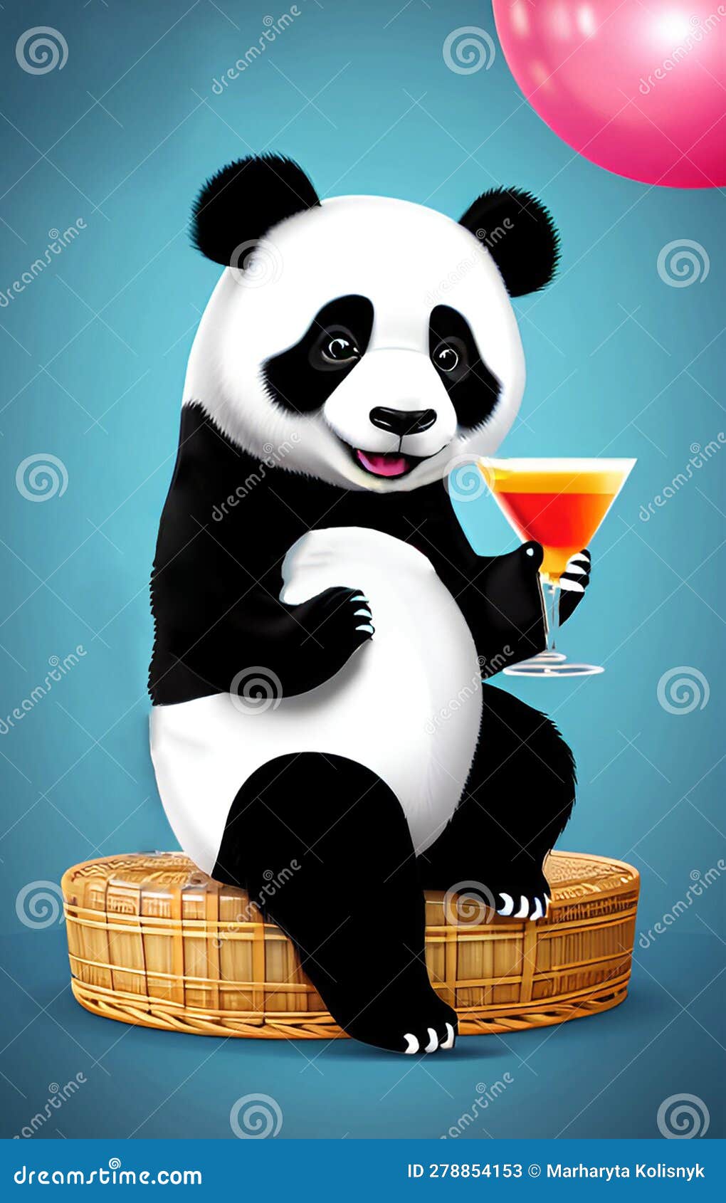 Cartoon Panda Drinks a Cocktail 2 Stock Illustration - Illustration of ...