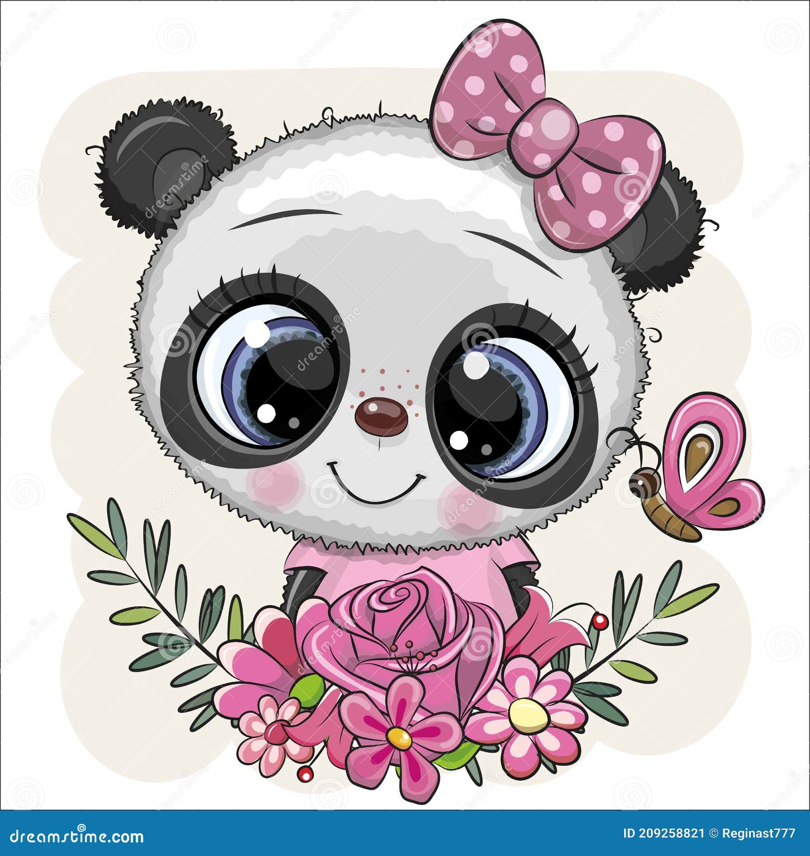 Cartoon Panda with Flowers with a Bow Stock Vector - Illustration of ...