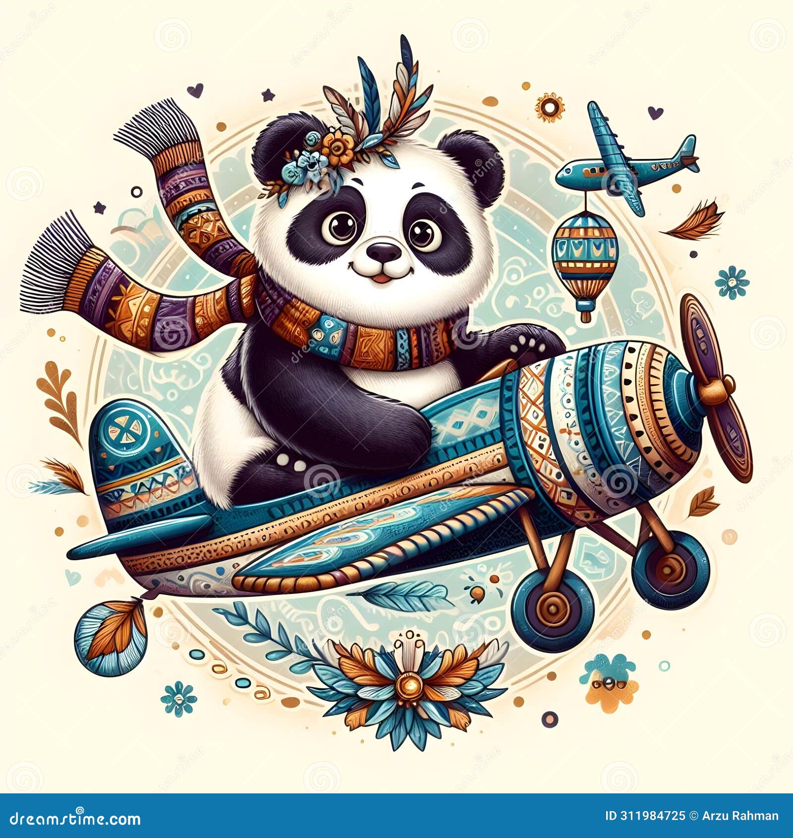 Cartoon Panda Flying with Plane Stock Illustration - Illustration of ...