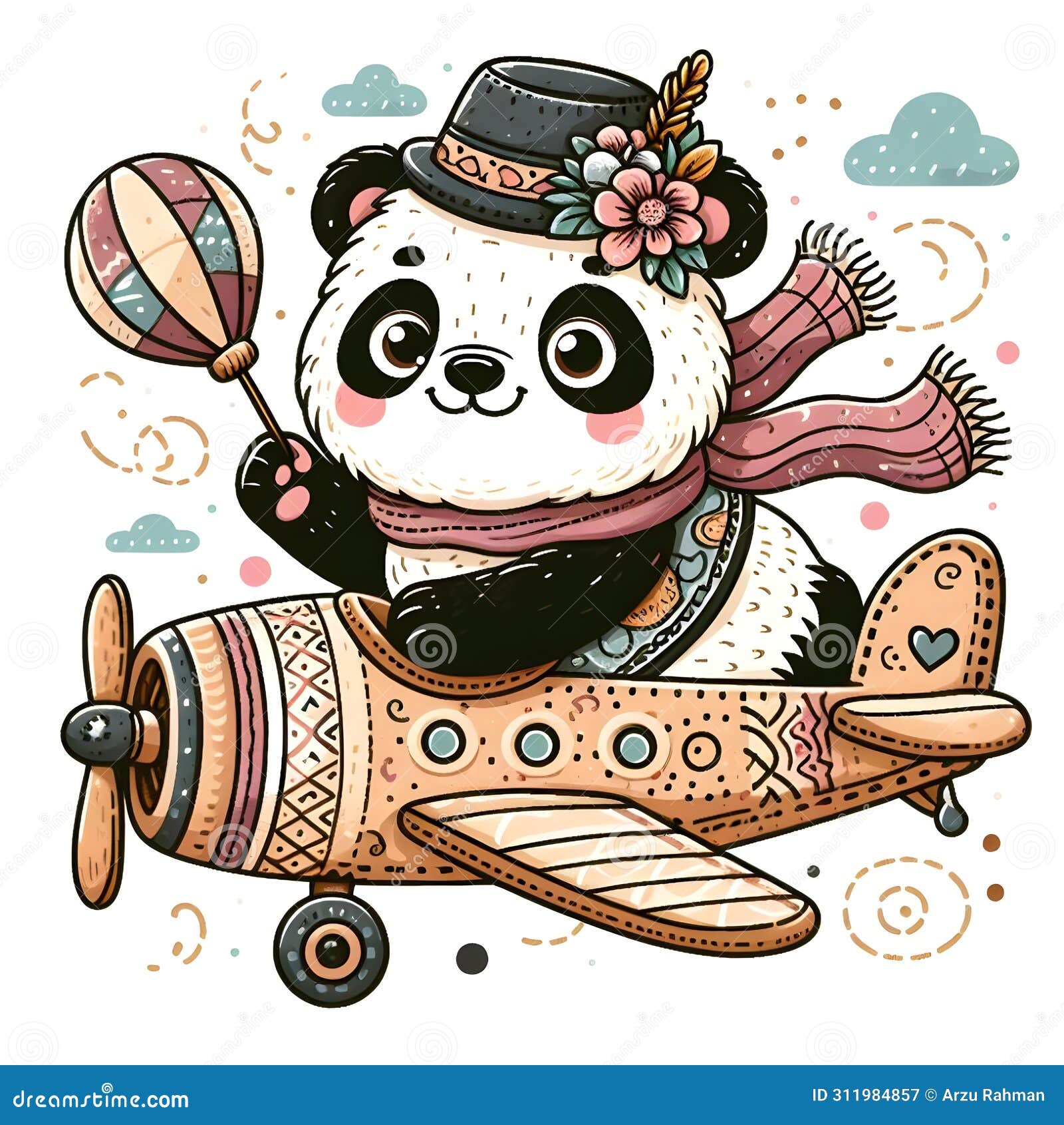 Cartoon Panda Flying with Plane Stock Illustration - Illustration of ...