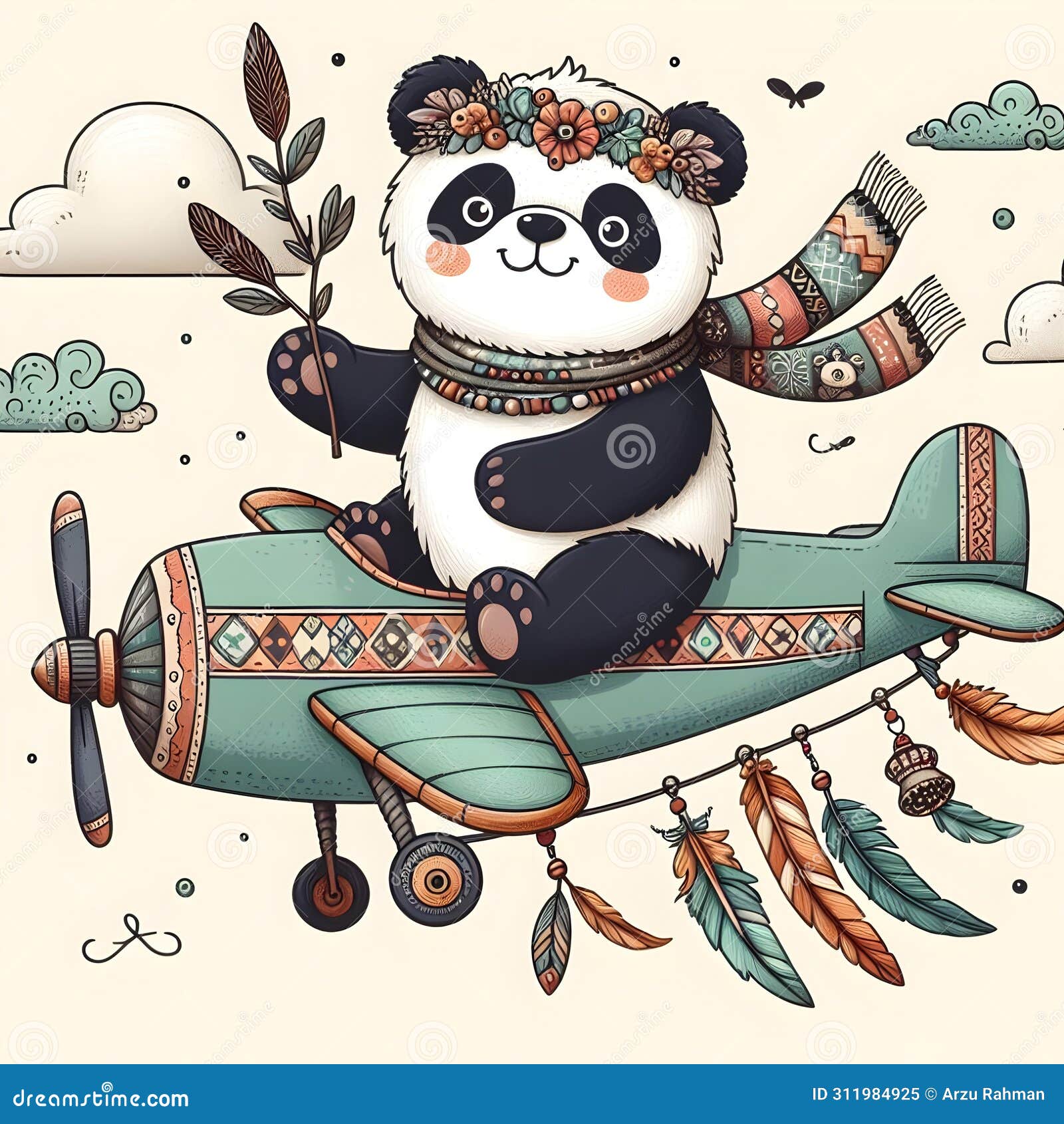 Cartoon Panda Flying with Plane Stock Illustration - Illustration of ...