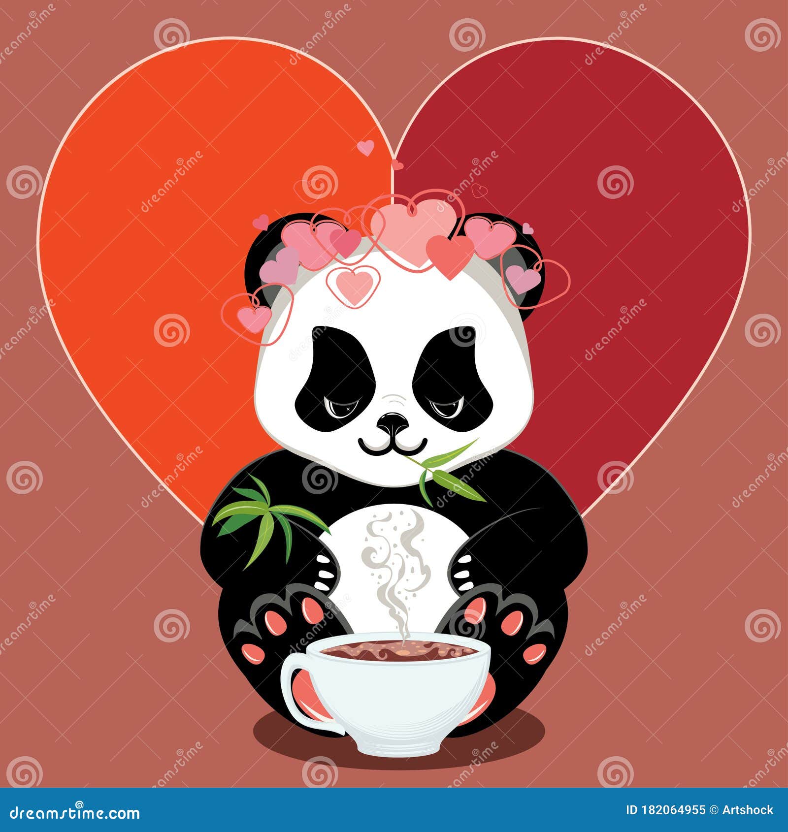 Cartoon panda with heart stock vector. Illustration of black - 182064955