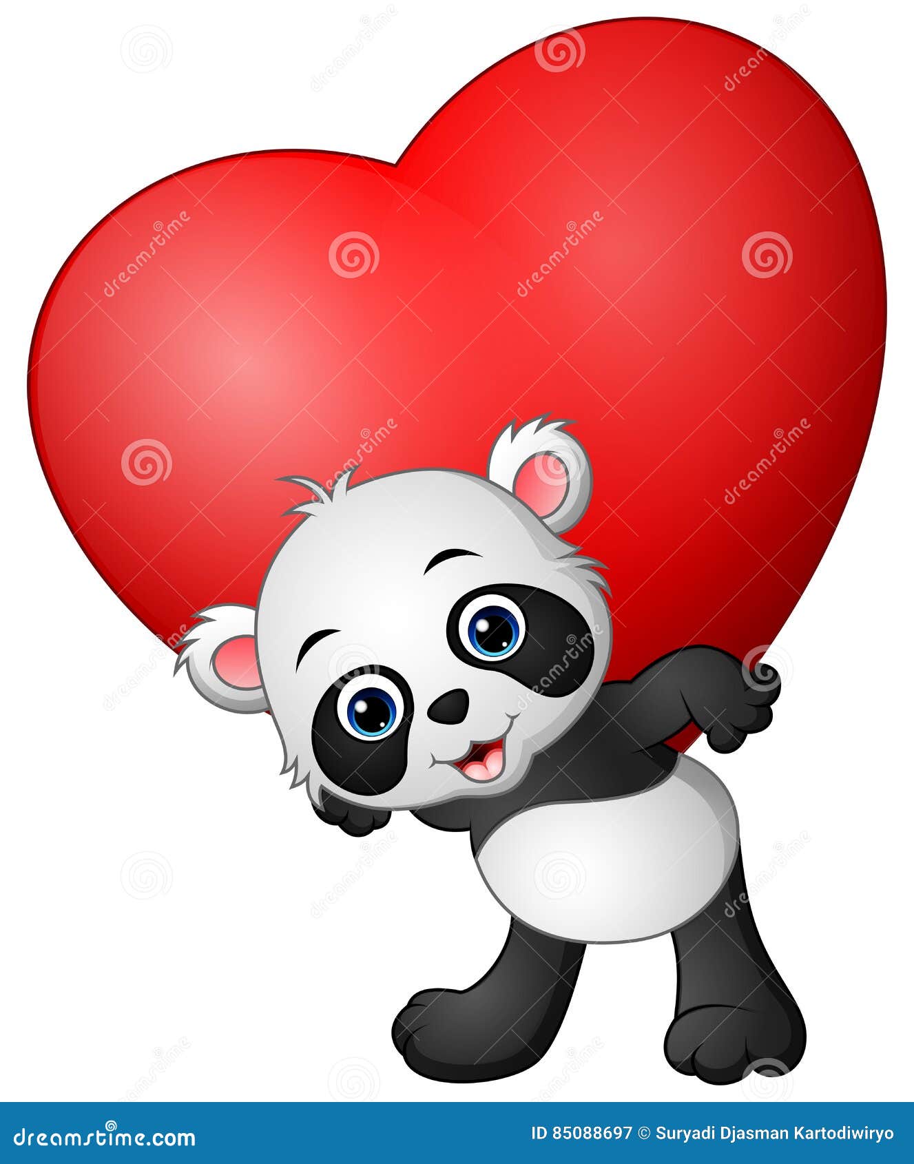 Cartoon Panda Hold Red Heart Stock Vector - Illustration of present ...