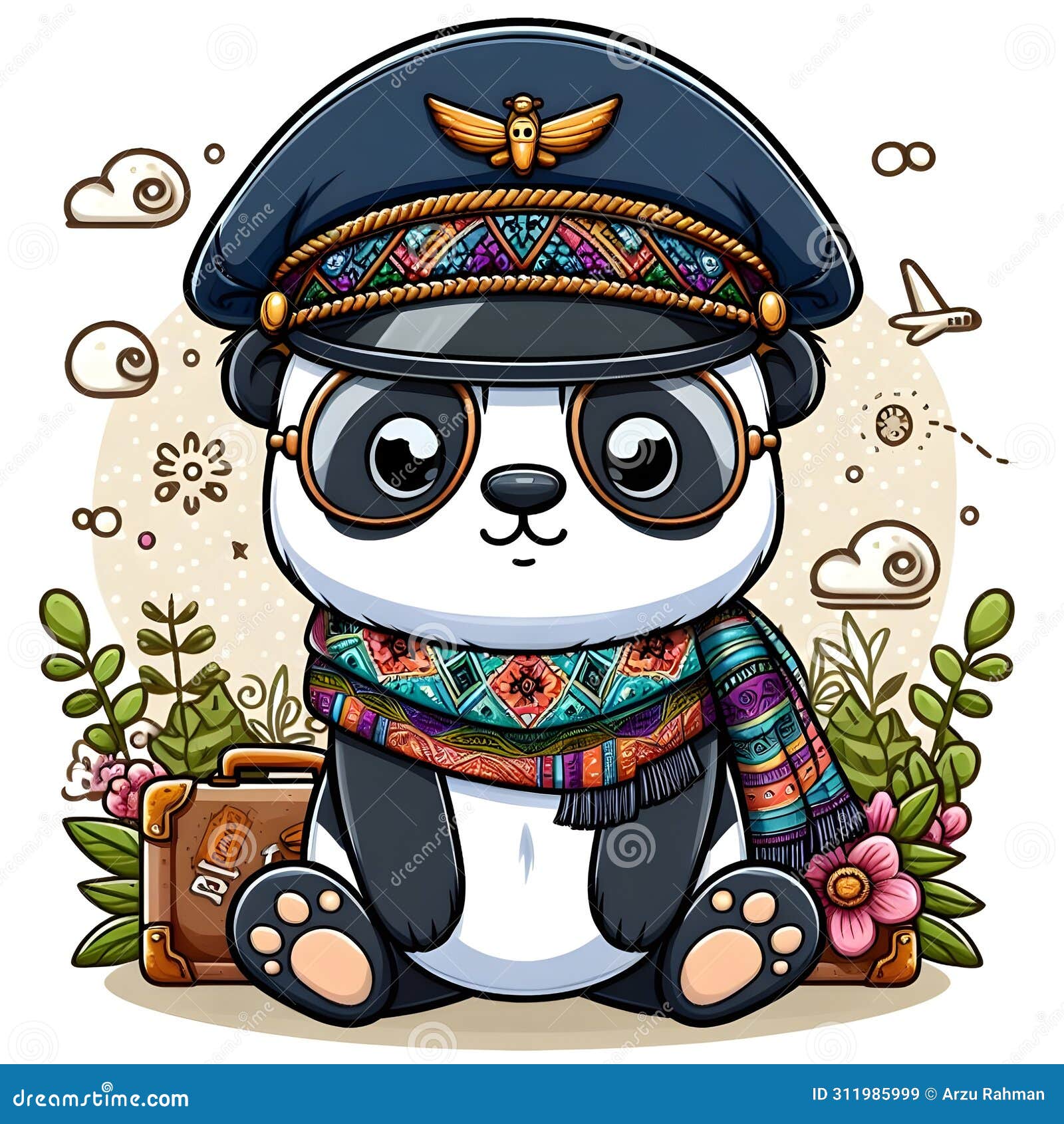Cartoon Panda in a Pilot Hat Stock Illustration - Illustration of ...