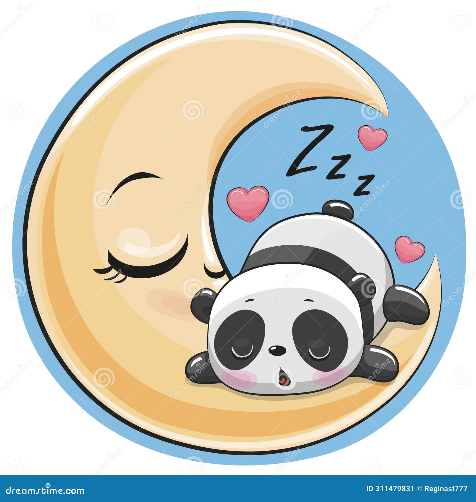 Cartoon Panda Sleeping on the Moon Stock Illustration - Illustration of ...