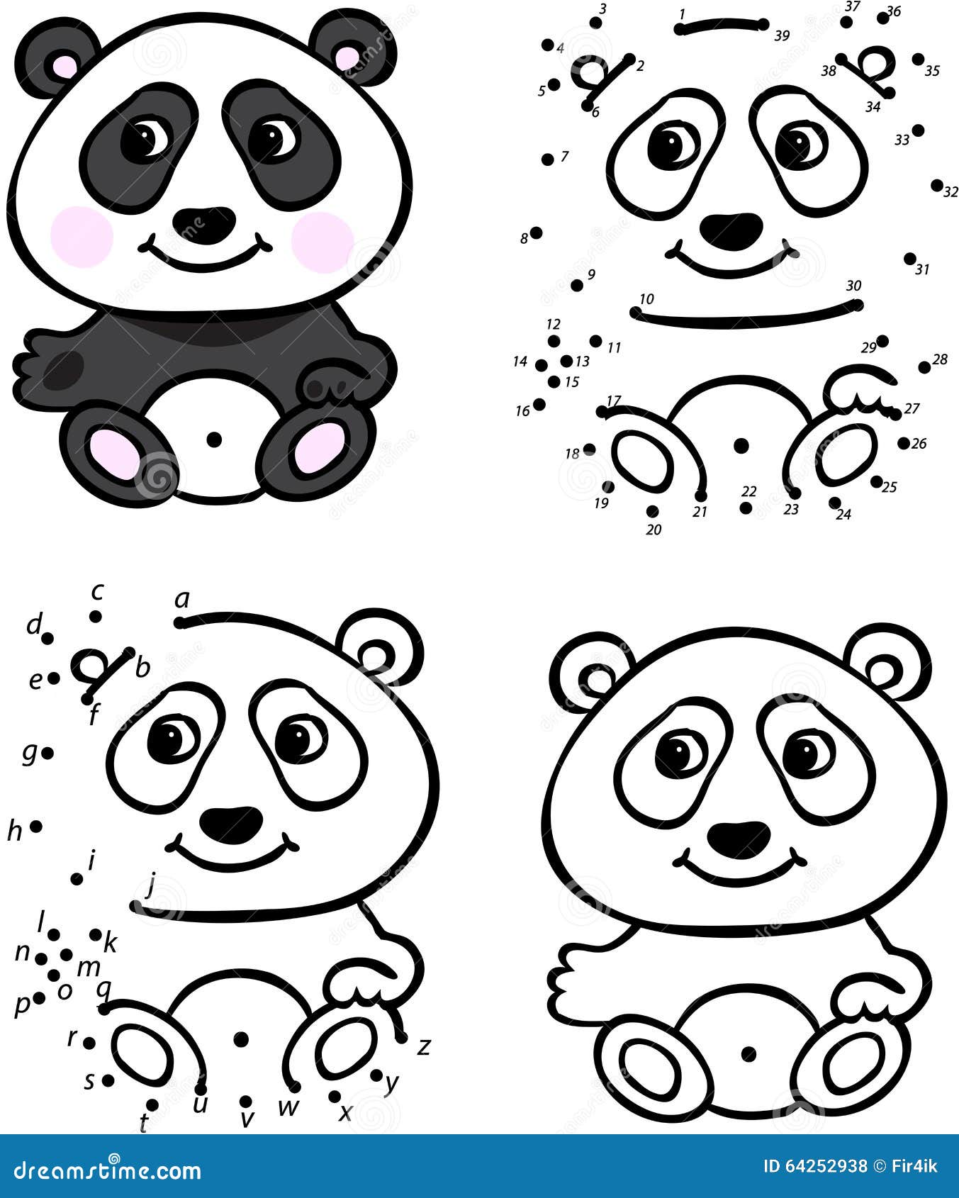Cartoon Panda. Vector Illustration. Coloring and Dot To Dot Game Stock ...