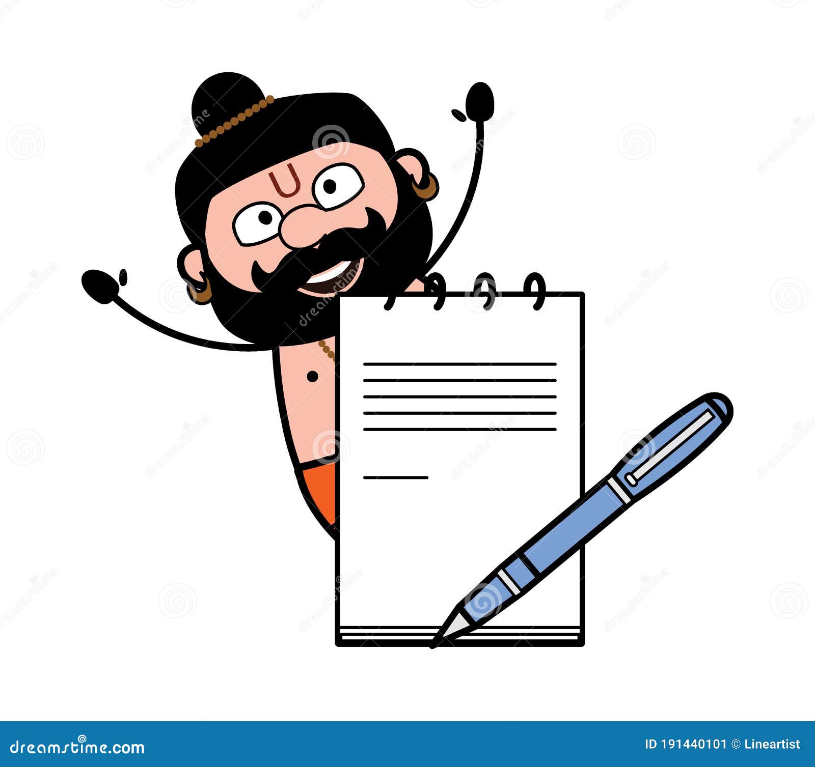 Cartoon Pandit with Diary and Pen Stock Illustration - Illustration of ...