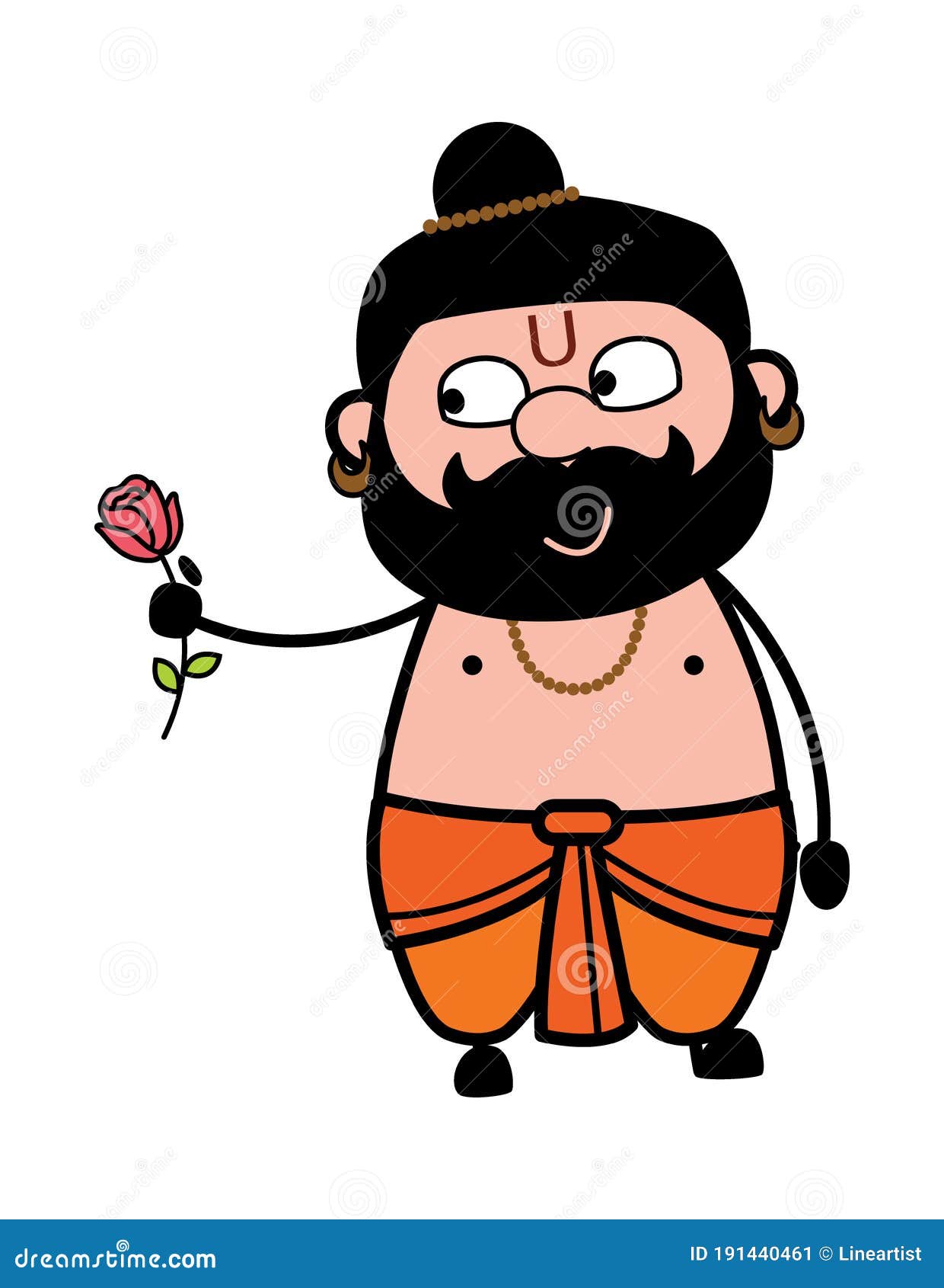 Cartoon Pandit Giving a Red Rose Stock Illustration - Illustration of ...