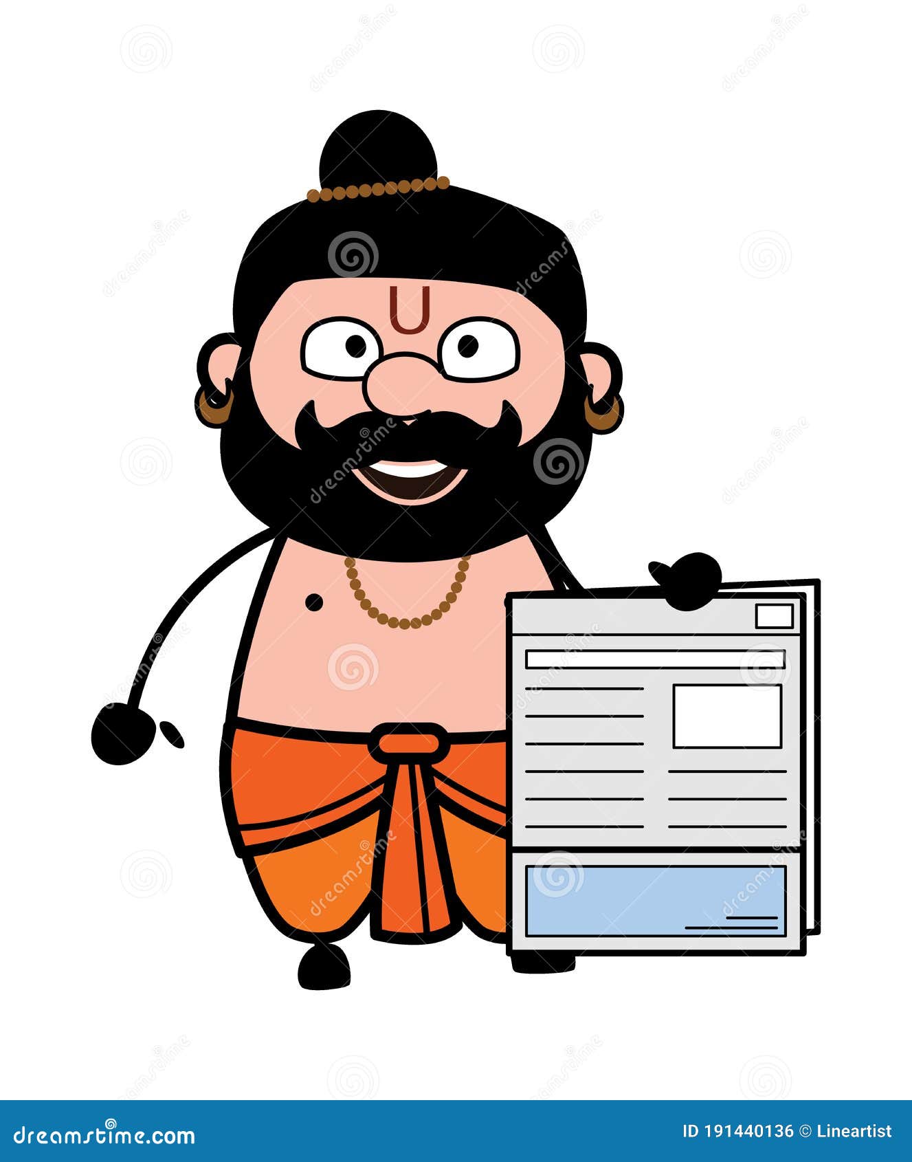 Cartoon Pandit Holding a Newspaper Stock Illustration - Illustration of ...