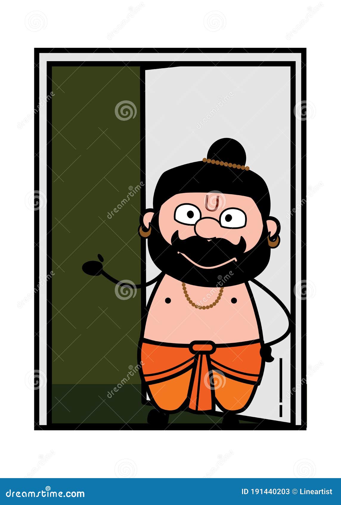 Cartoon Pandit Standing at Door Stock Illustration - Illustration of ...