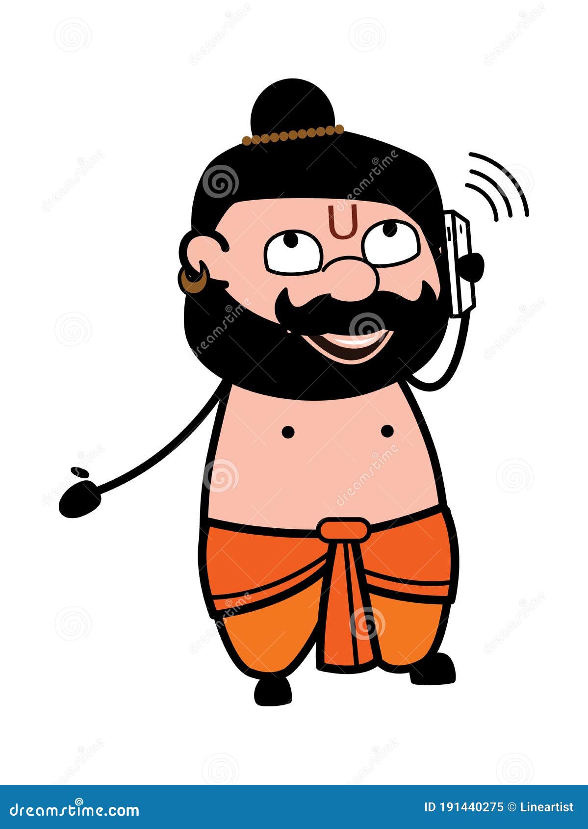 Cartoon Pandit Talking on Cell Phone Stock Illustration - Illustration ...