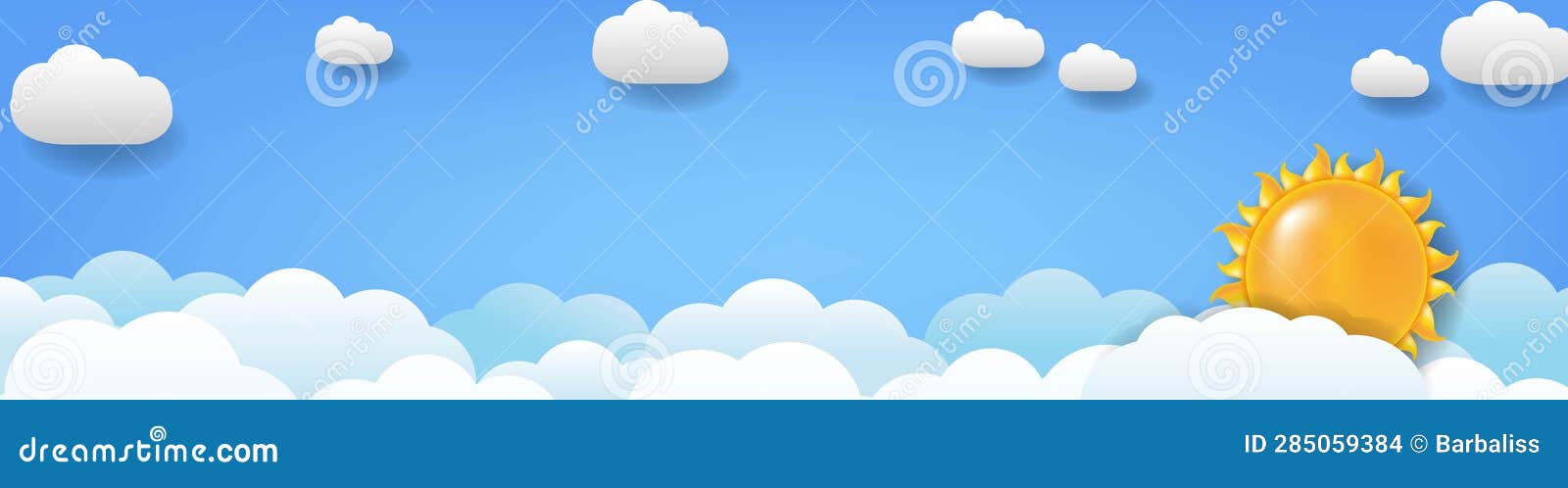 Cartoon Panorama with Sun and Clouds Stock Illustration - Illustration ...