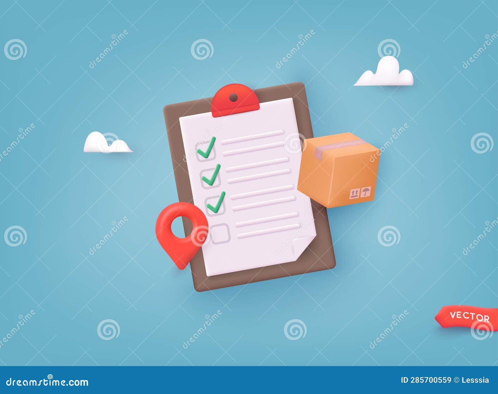 Cartoon Paper Parcel Package Boxes with Clipboard and Check List. 3D ...