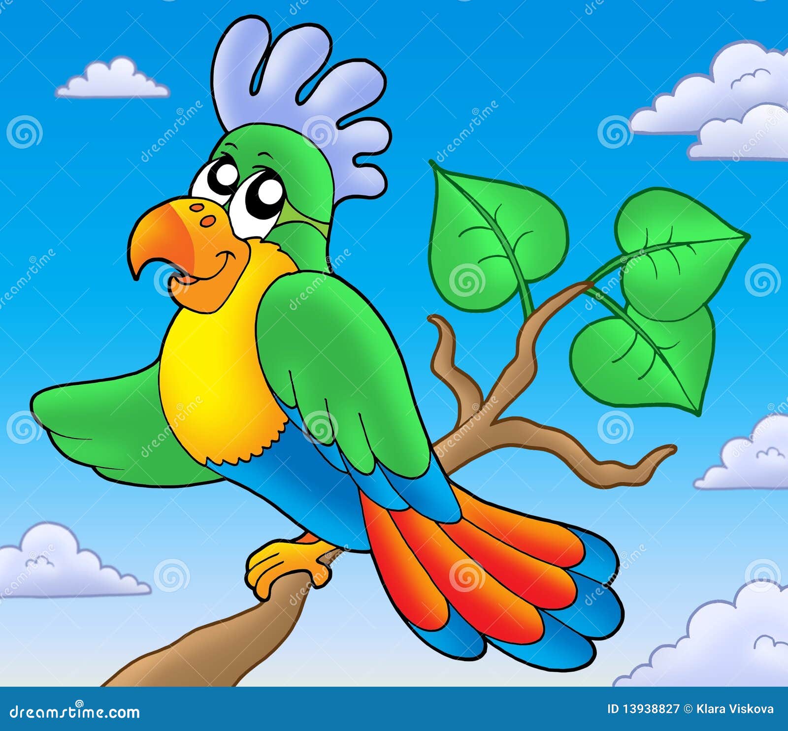 Cartoon Red Parrot On A Branch | CartoonDealer.com #50763933