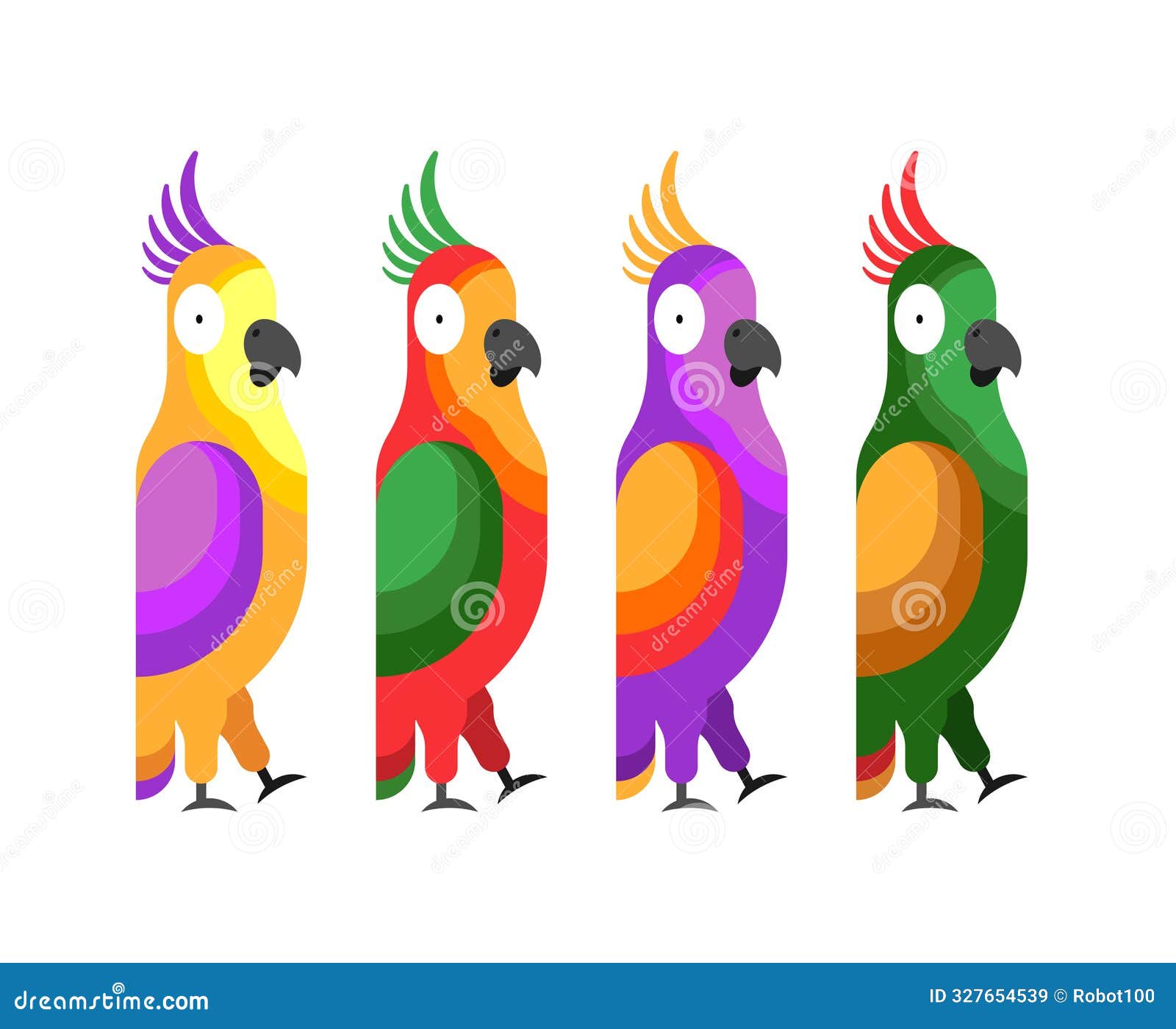 Cartoon Parrot Set. Popinjay Vector Illustration Stock Illustration ...