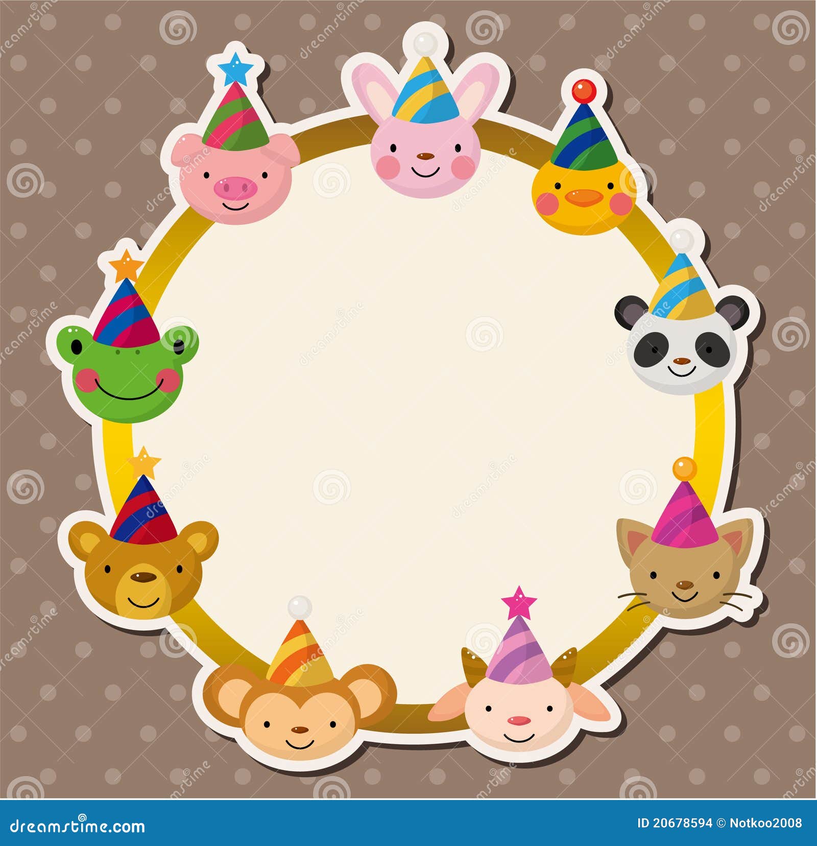 Cartoon Party Animal Head Card Stock Vector - Illustration of card ...
