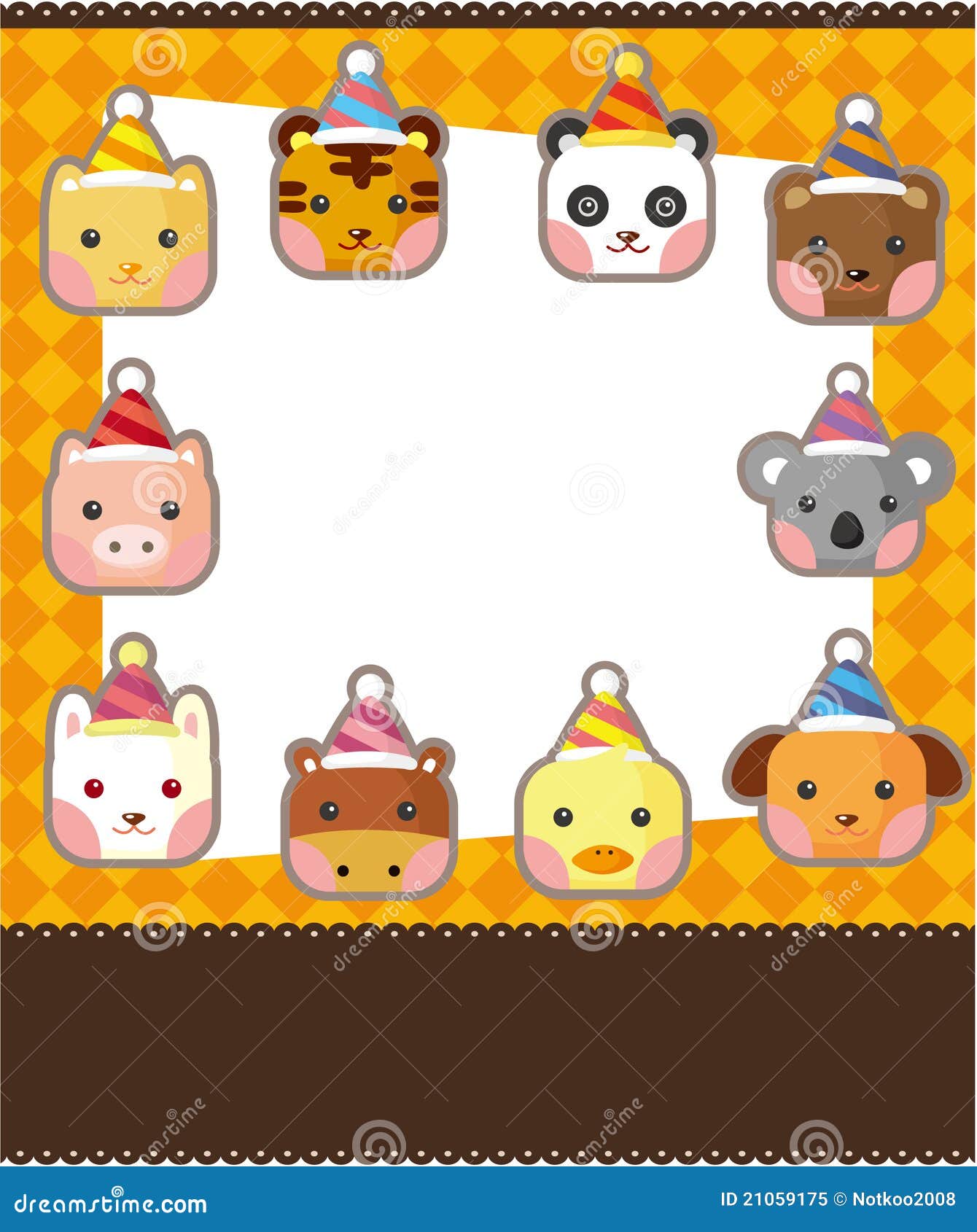 Cartoon Party Animal Head Card Stock Vector - Illustration of duck ...