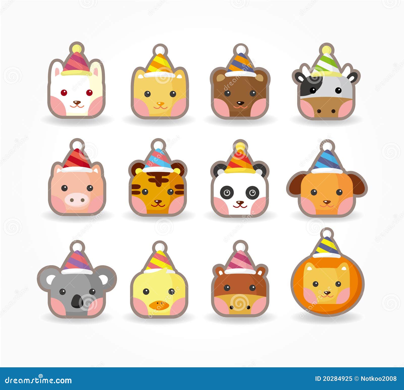 Cartoon Party Animal Icon Set Stock Vector - Illustration of collection ...