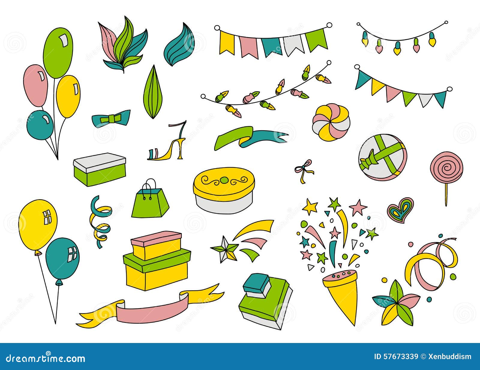 Cartoon Party Set in Doodle Style Stock Illustration - Illustration of ...