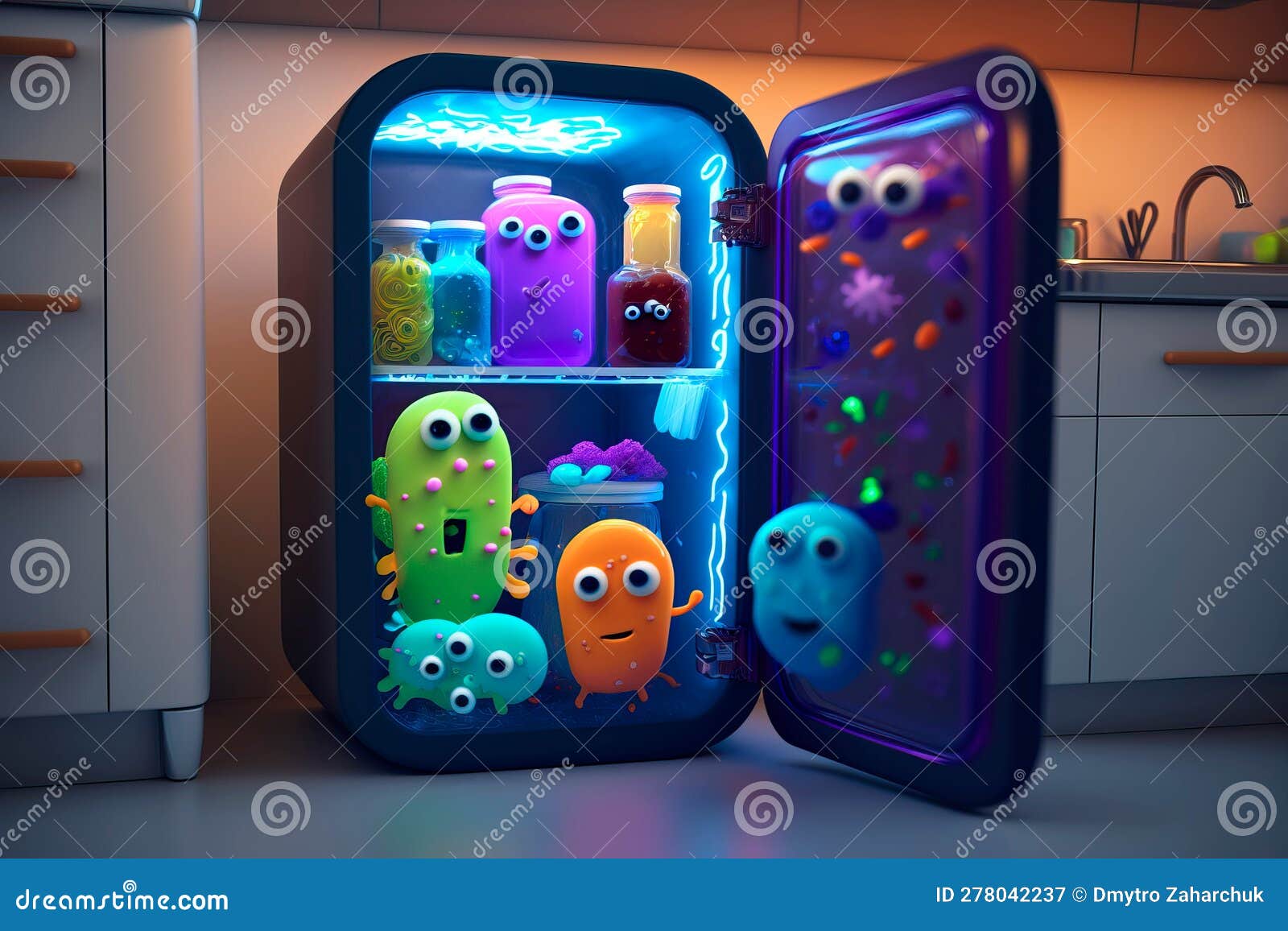 Cartoon Pathogenic Microbes and Bacteria in the Kitchen. Concept of ...