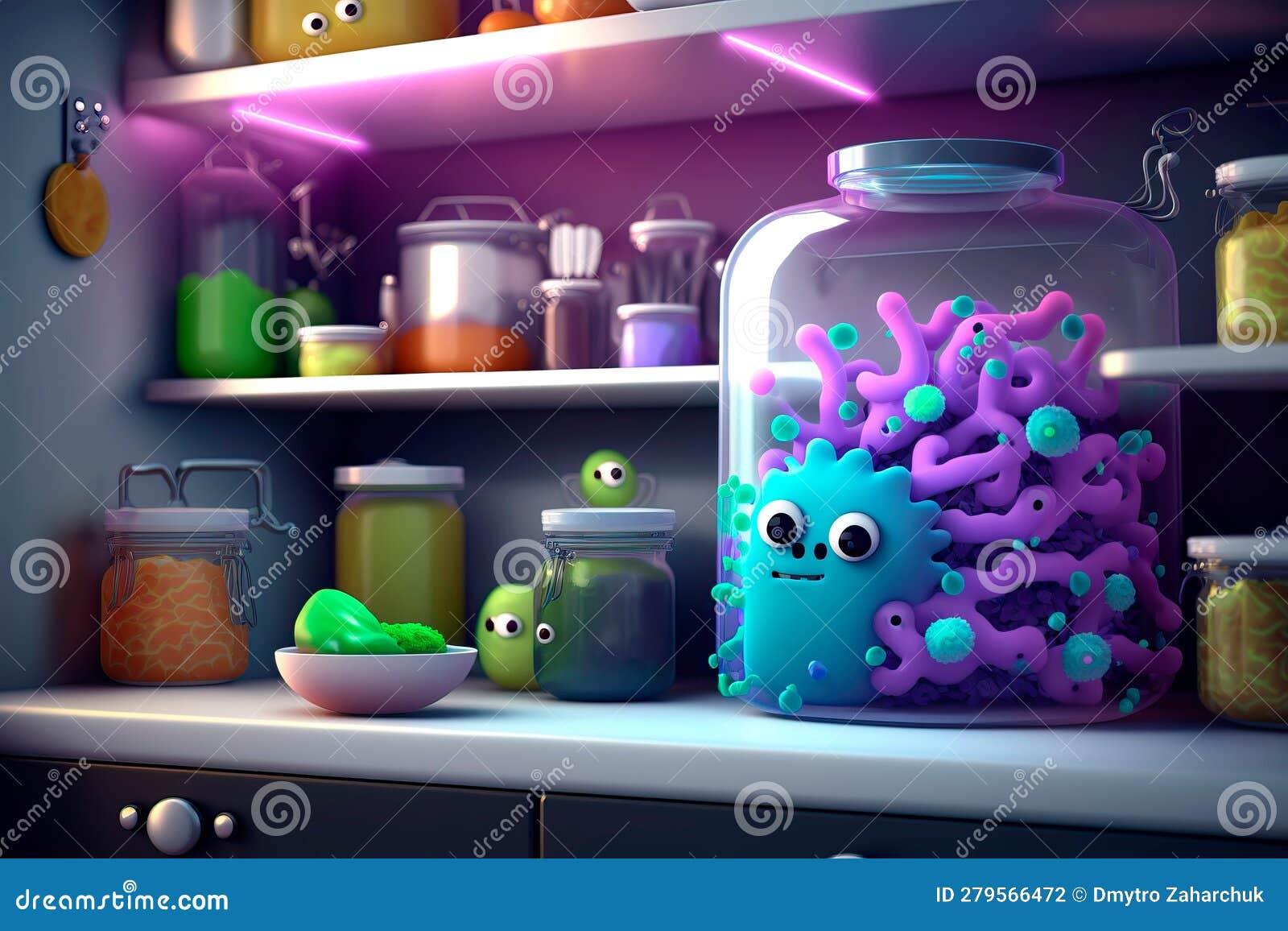 Cartoon Pathogenic Microbes and Bacteria in the Kitchen. Concept of ...