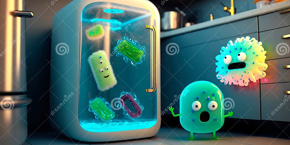 Cartoon Pathogenic Microbes and Bacteria in the Kitchen. Concept of ...