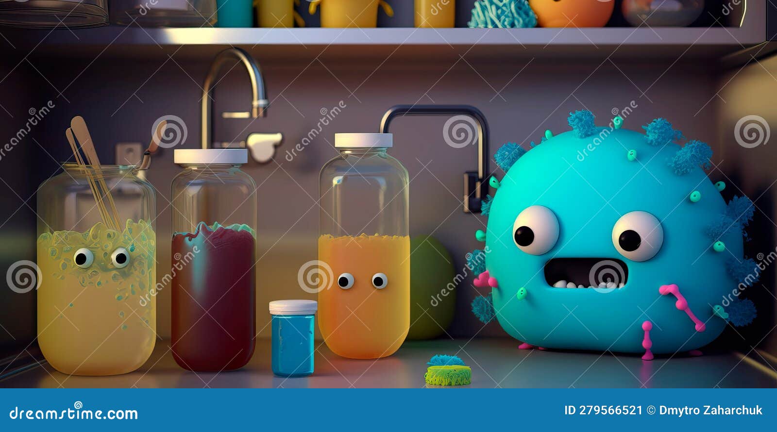 Cartoon Pathogenic Microbes and Bacteria in the Kitchen. Concept of ...