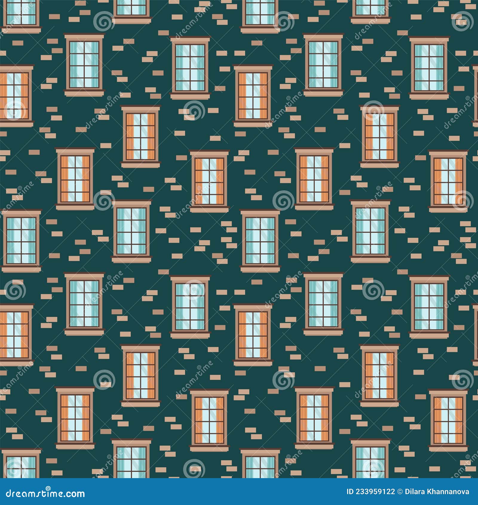 Cartoon Pattern Design Exterior Walls of the House with Windows ...