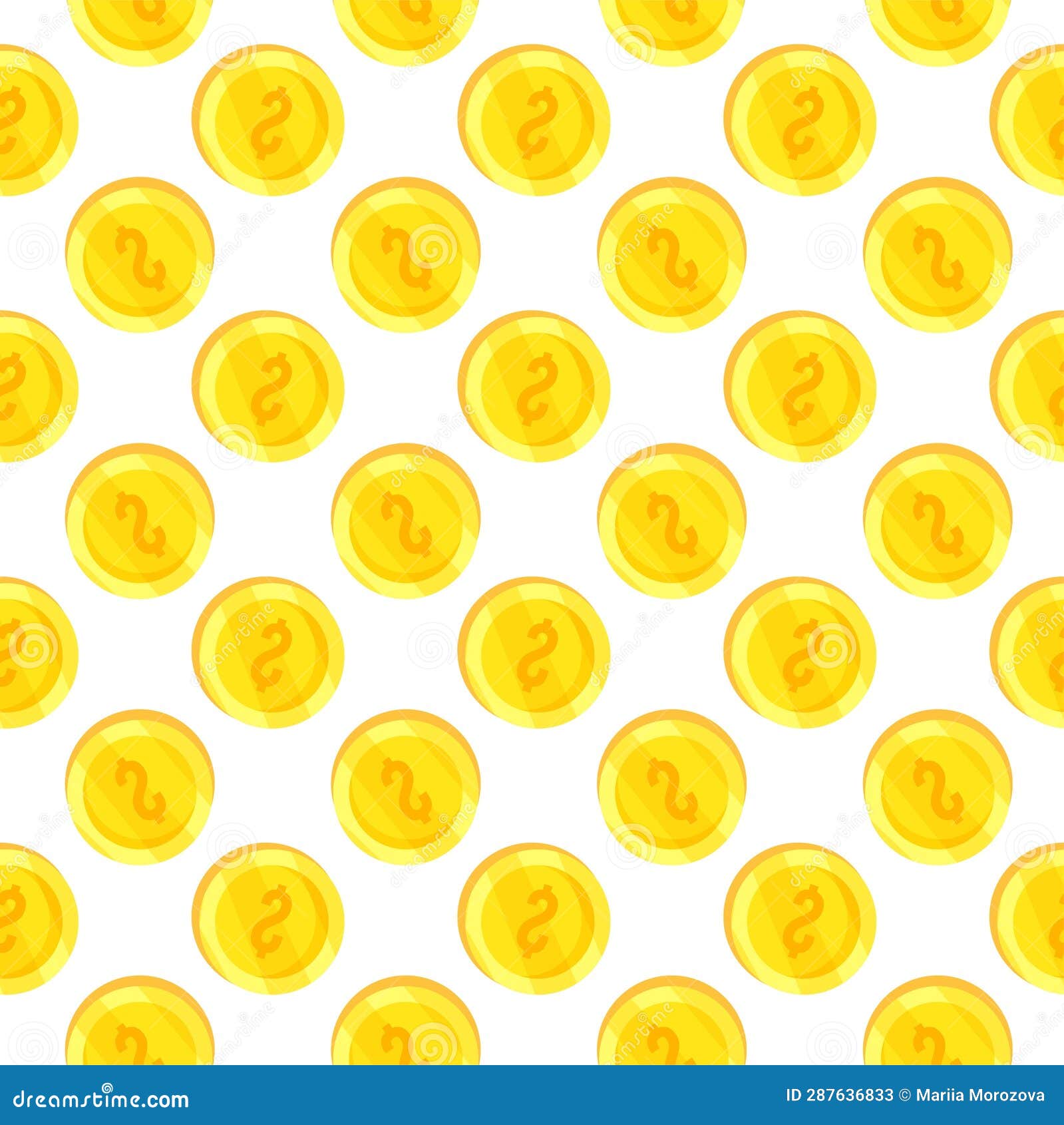 Cartoon Pattern of Gold Coins on White Background. Stock Illustration ...