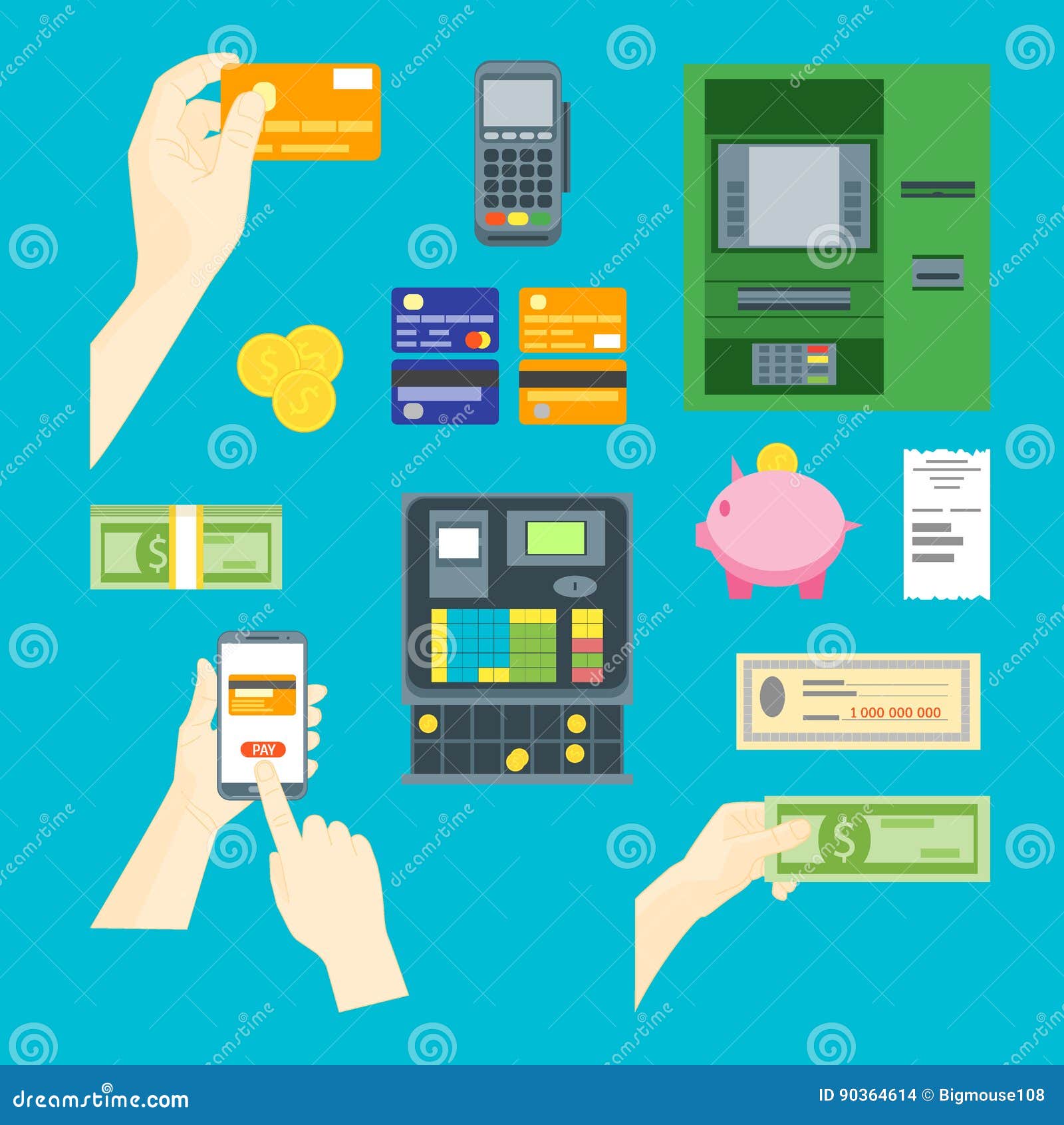 Cartoon Payment Machine With Paper Receipt Vector Flat Illustration ...