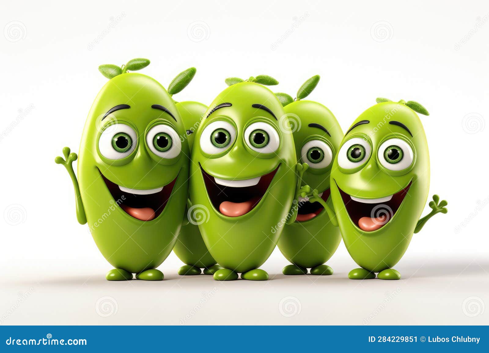 Cartoon Pea Pod with Happy Faces on a White Background. Stock ...