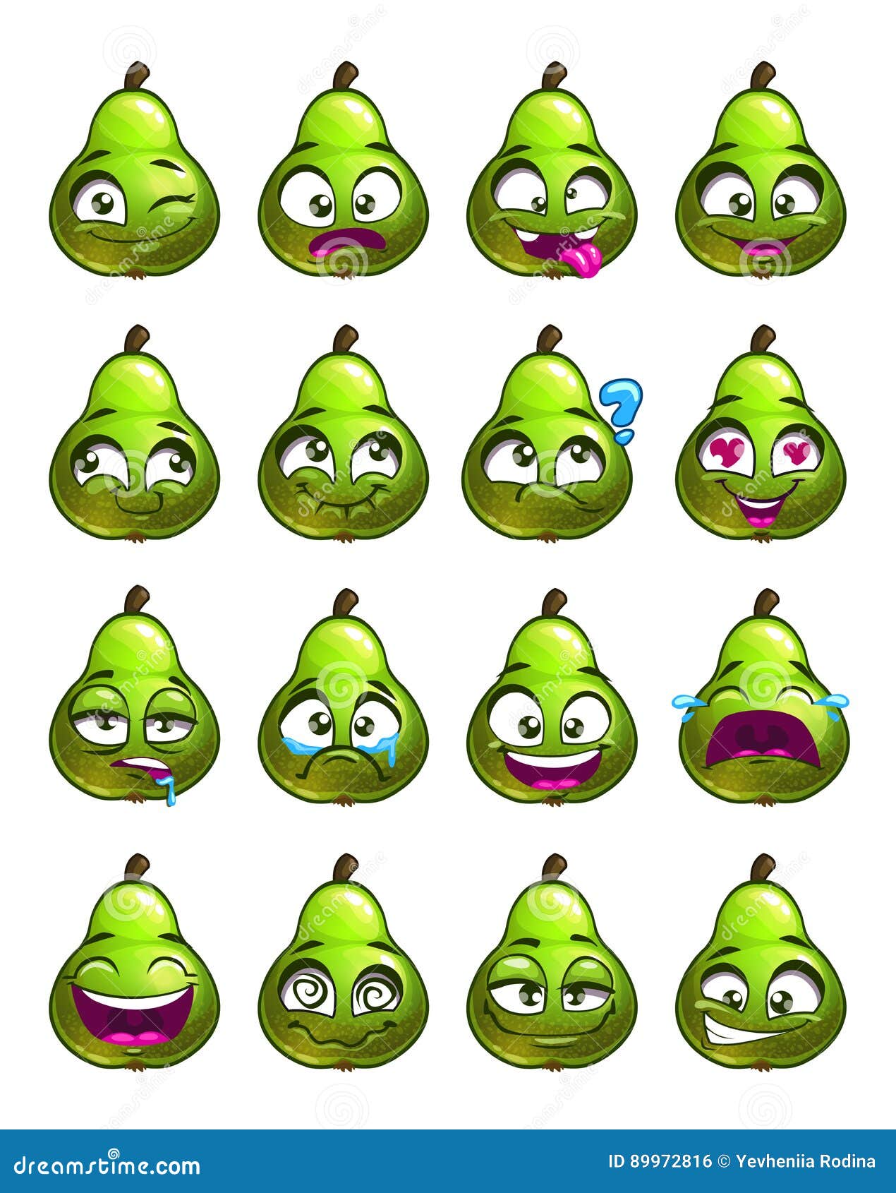 Cartoon Pear Character Emotions Set. Stock Vector - Illustration of ...