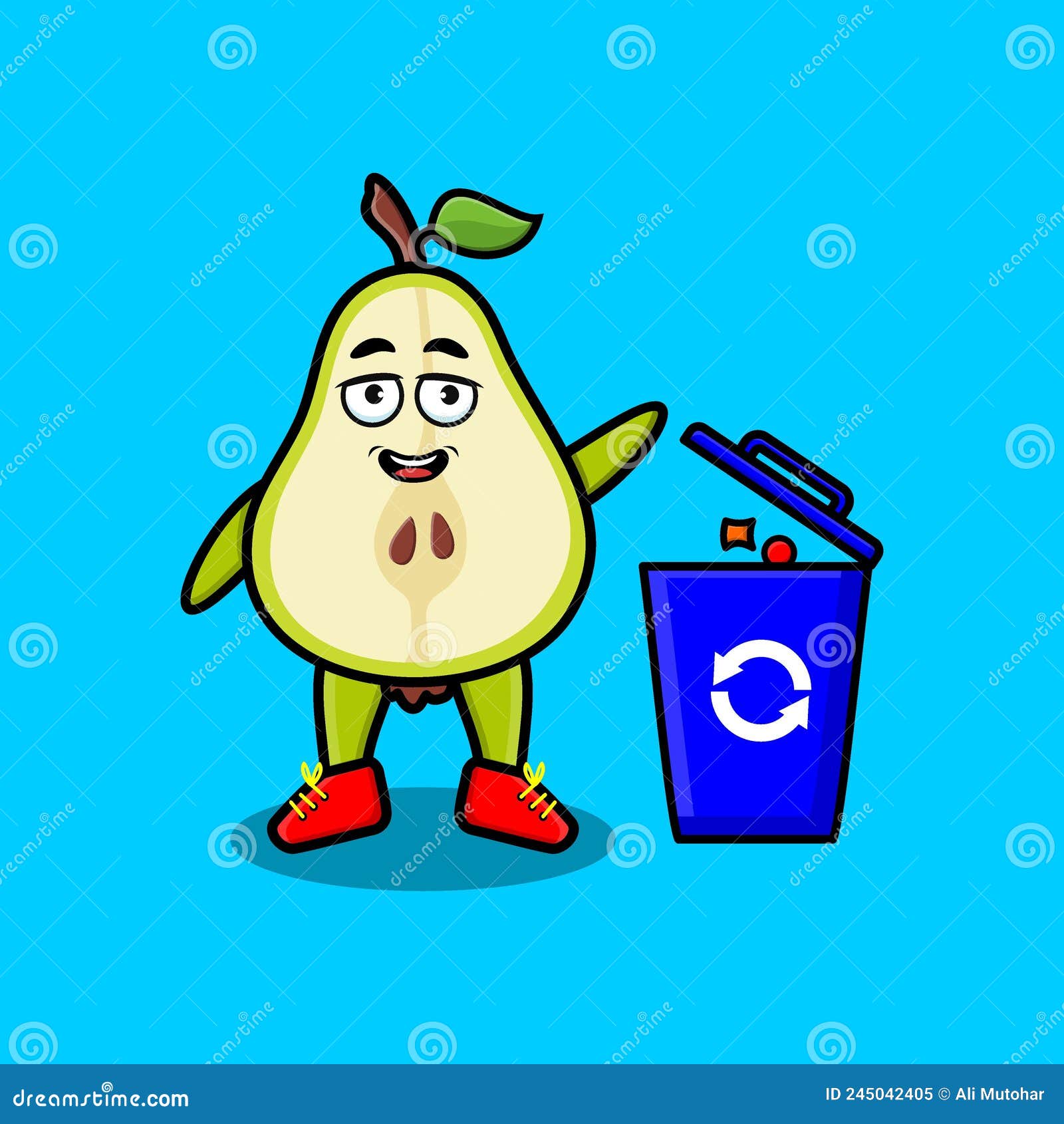 Cartoon Pear Fruit Throwing Trash in the Trash Stock Vector ...