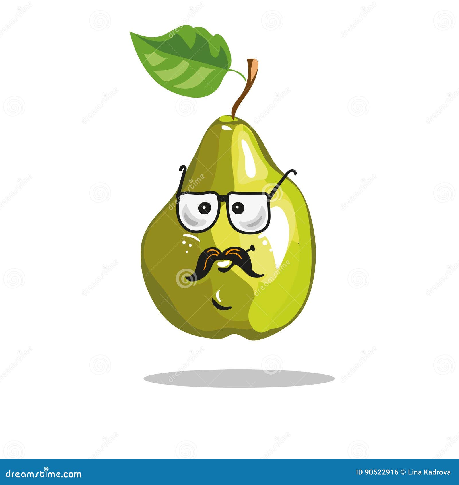 Cartoon Pear Funny Serious Character In Glasses And Mustache Stock