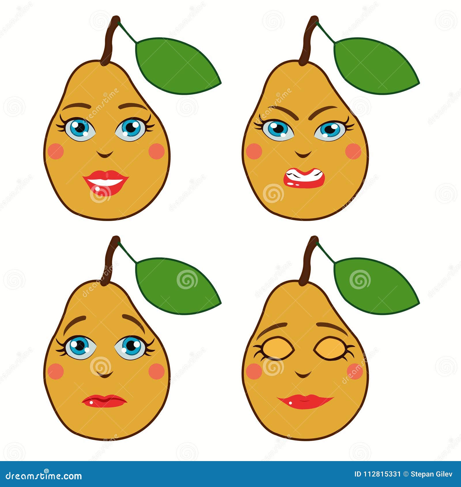 Cartoon Pears Whole And Slices On A Green Background. Vector ...