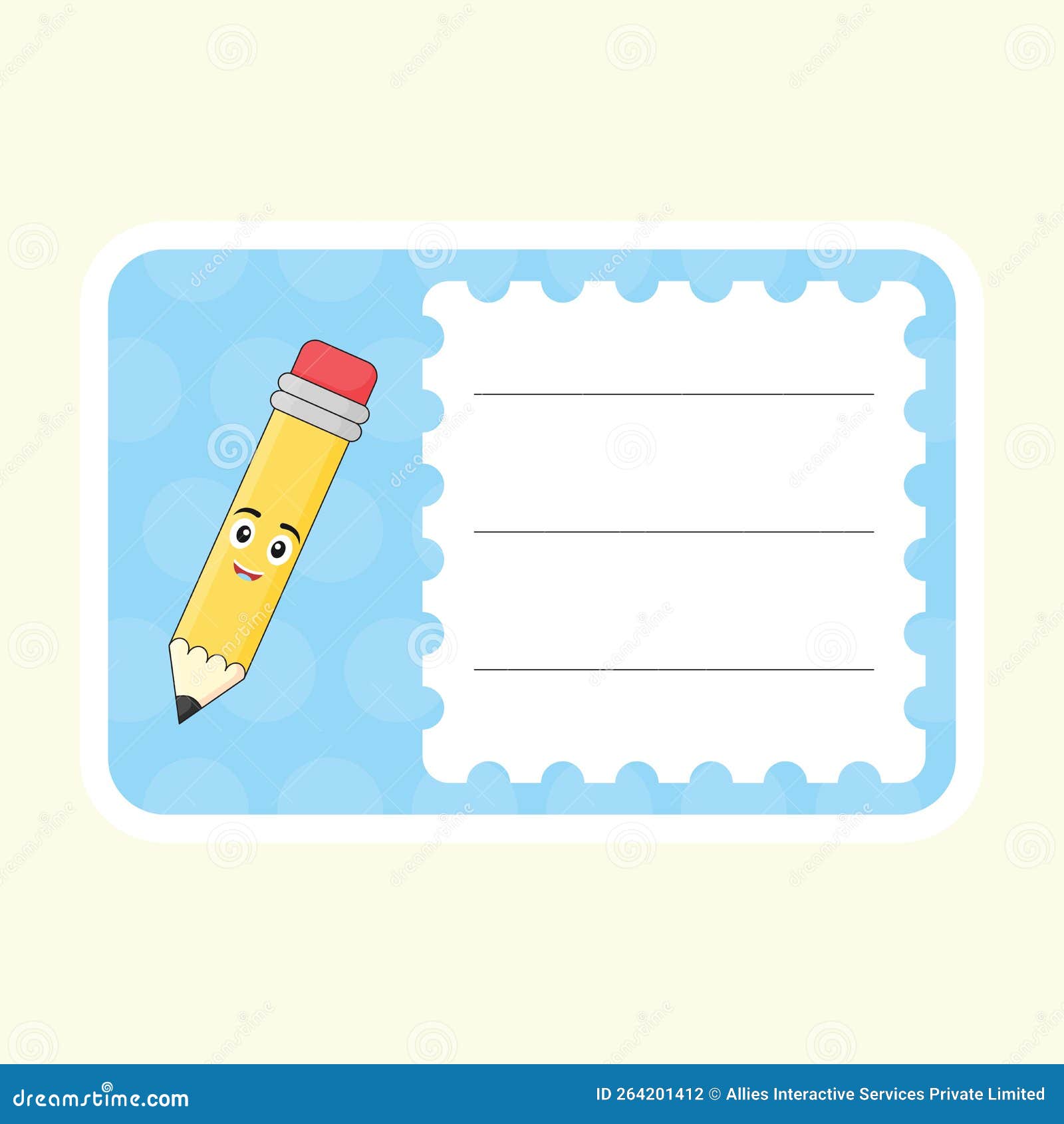 Cartoon Pencil Character Frame or Notebook Label on Pastel Yellow Stock ...
