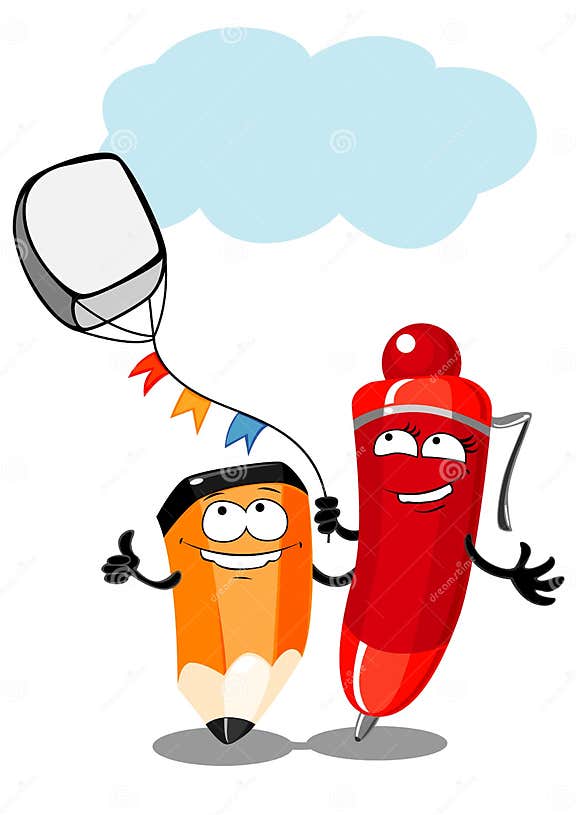 Cartoon pencil and pen stock vector. Illustration of cartoon - 25859377