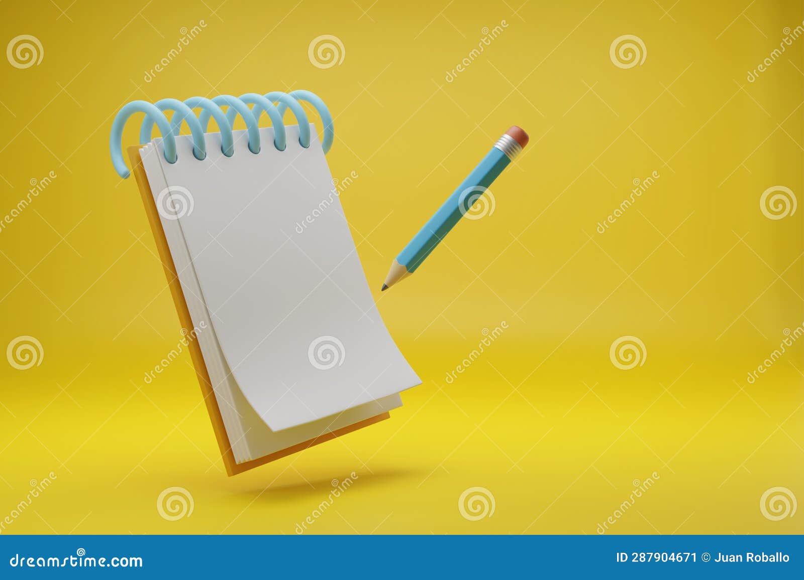 Cartoon Pencil Writing on a Blank Notepad with Copy Space. 3d ...