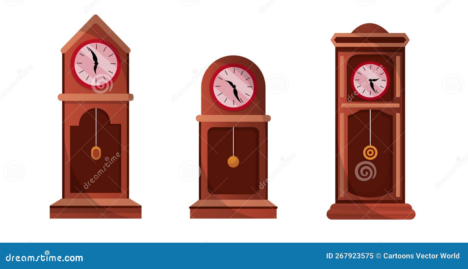 Antique Old Style Cartoon Pendulum Clock Cartoon Set, Vector Clock ...