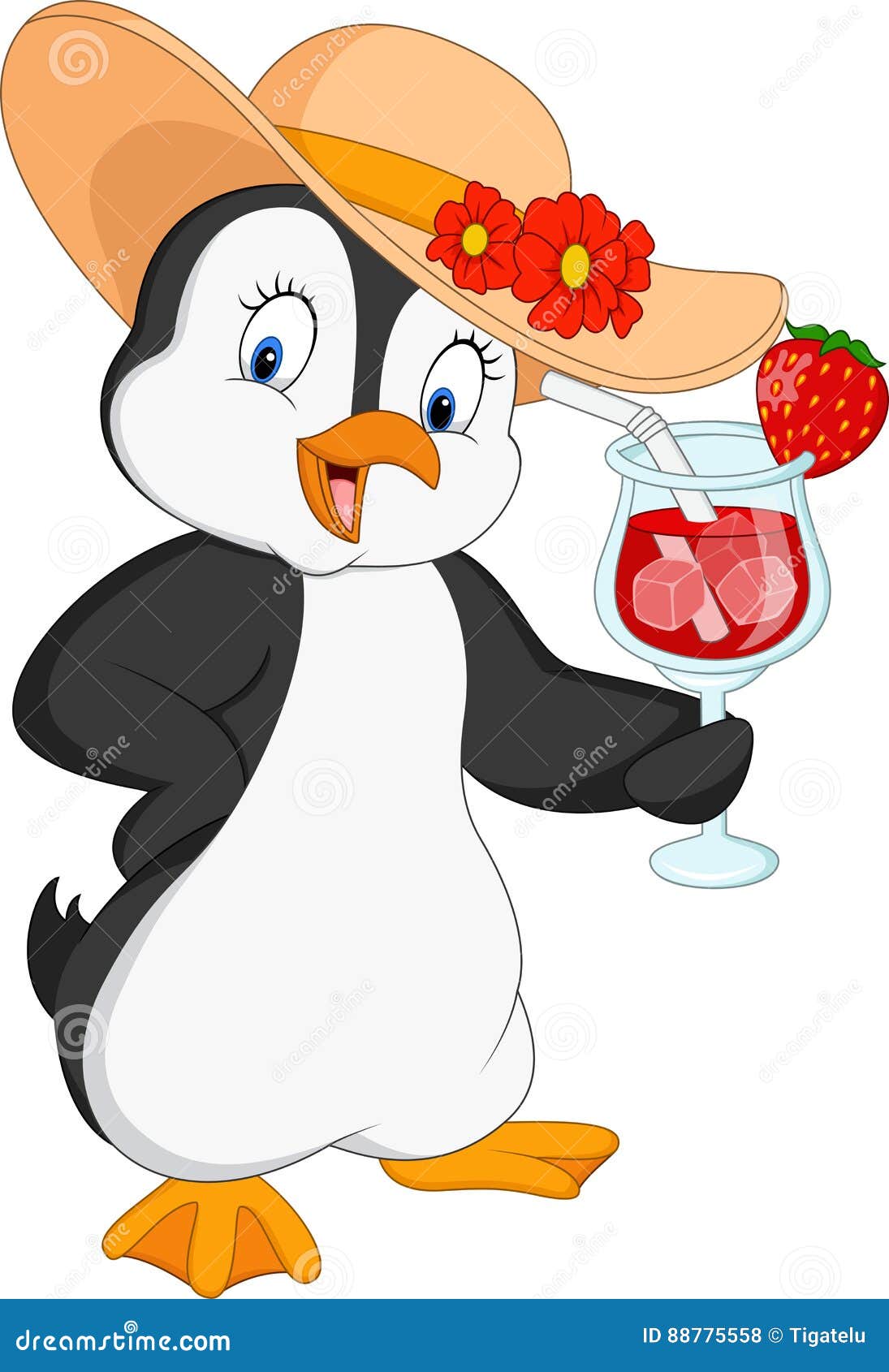 Cartoon Penguin with Cocktail Drink Stock Vector - Illustration of ...