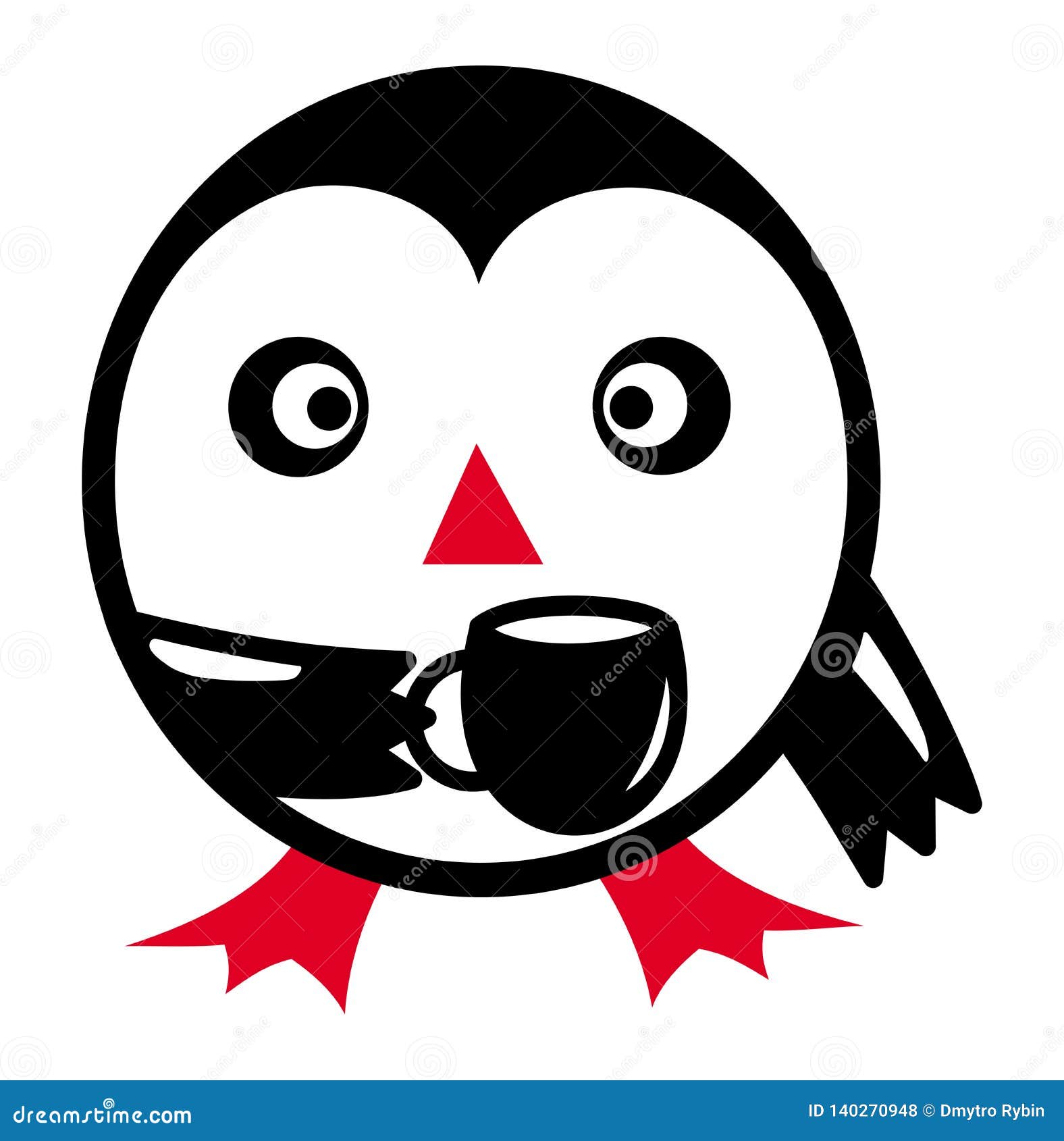 Cartoon Penguin with a Cup of Coffee. Stock Vector - Illustration of ...