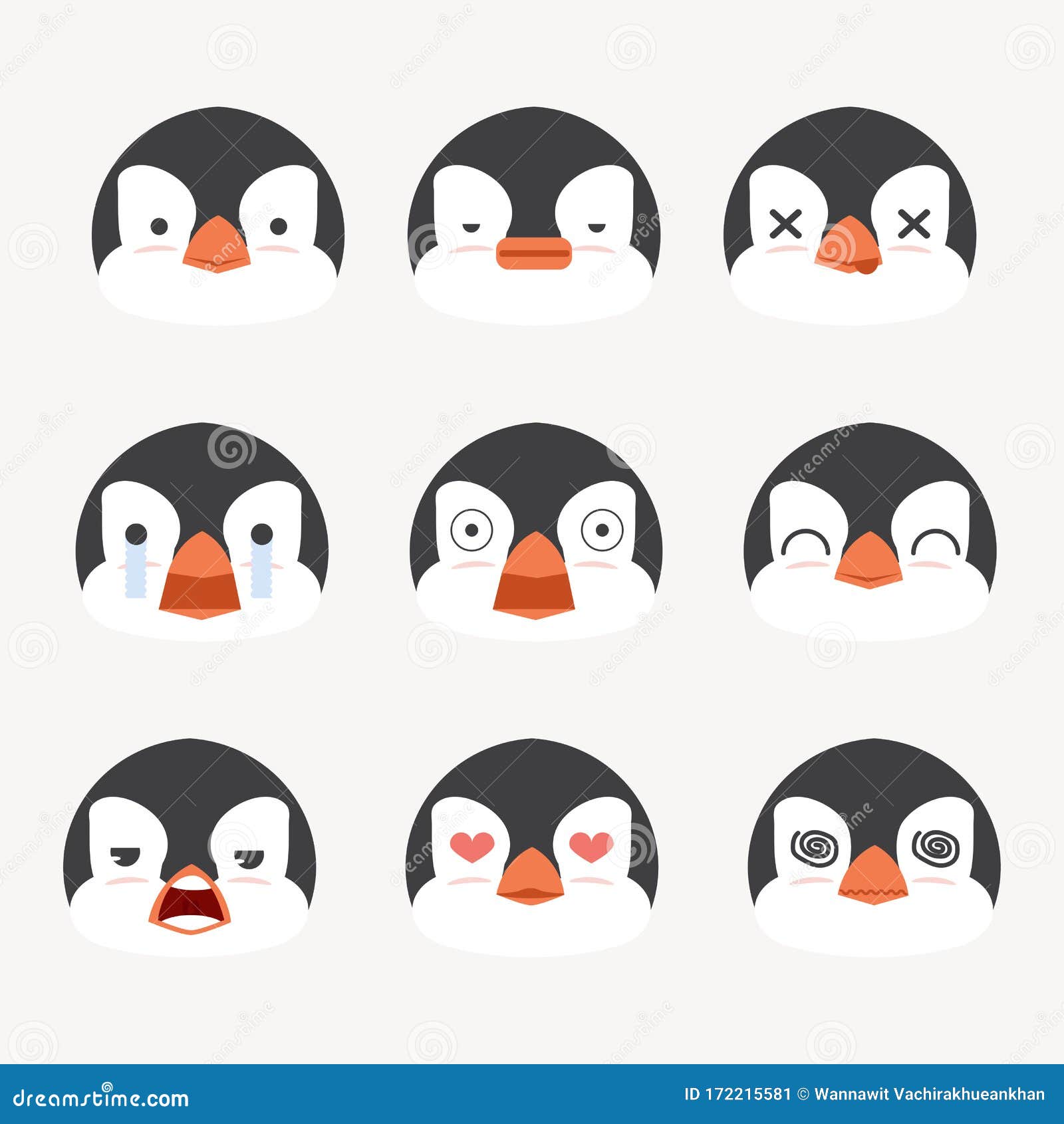 Penguins Emoji Or Emoticon Face Vector Set. Penguin Emoji Animal Face ...