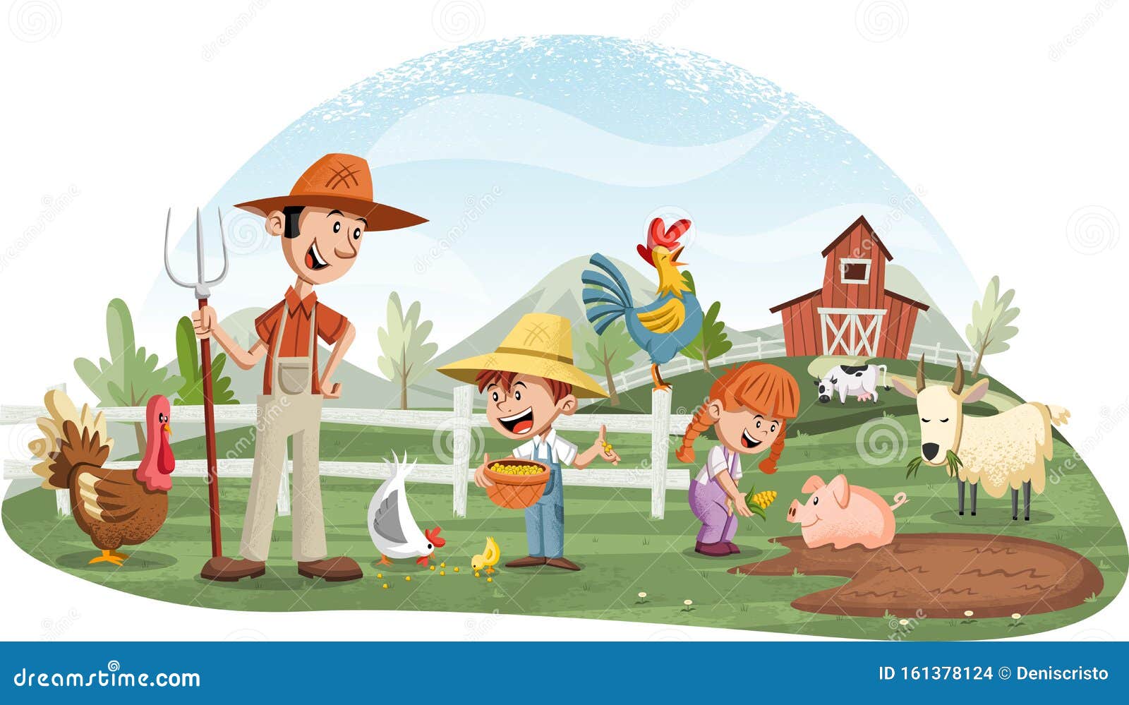Cartoon People and Animals on the Farm Stock Vector - Illustration of ...