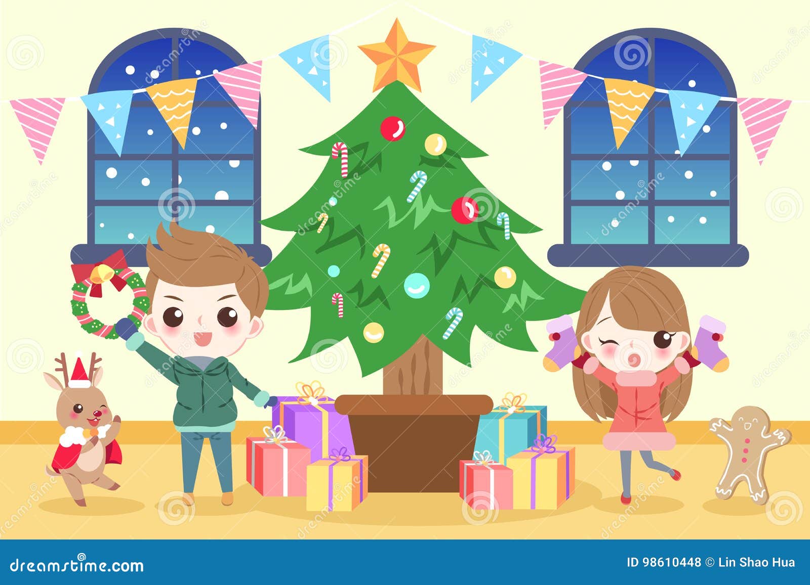 Cartoon People with Christmas Stock Illustration - Illustration of ...