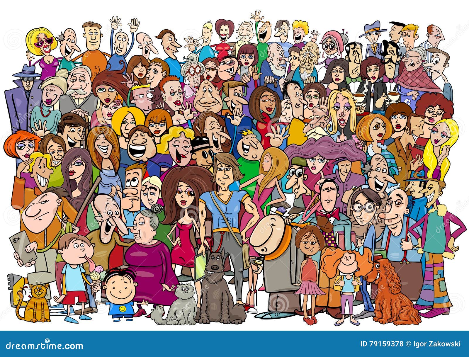 Cartoon People in the Crowd Stock Vector - Illustration of friendship ...