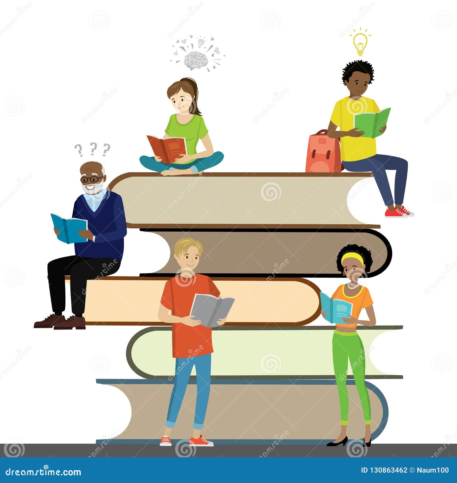 Cartoon People Read Books,learning Process, Stock Vector - Illustration ...