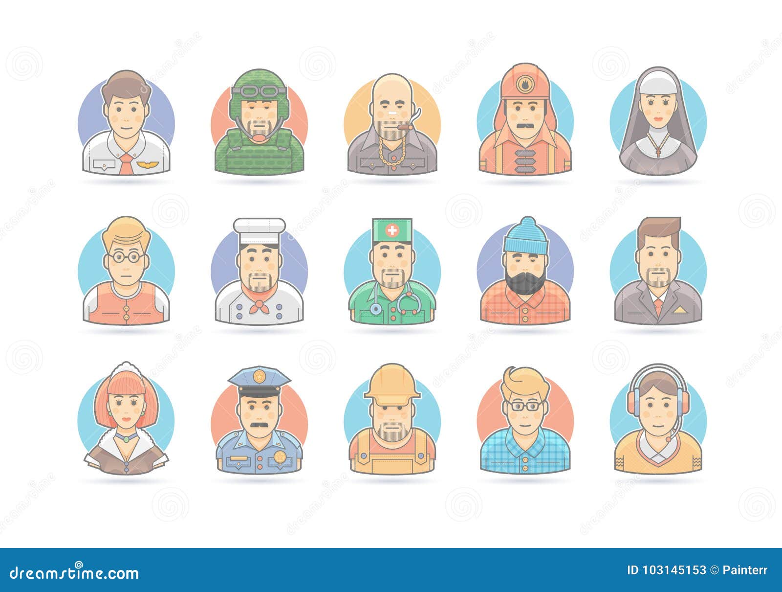 Cartoon People Icon Set. Vector Character Illustration. Isolated on ...