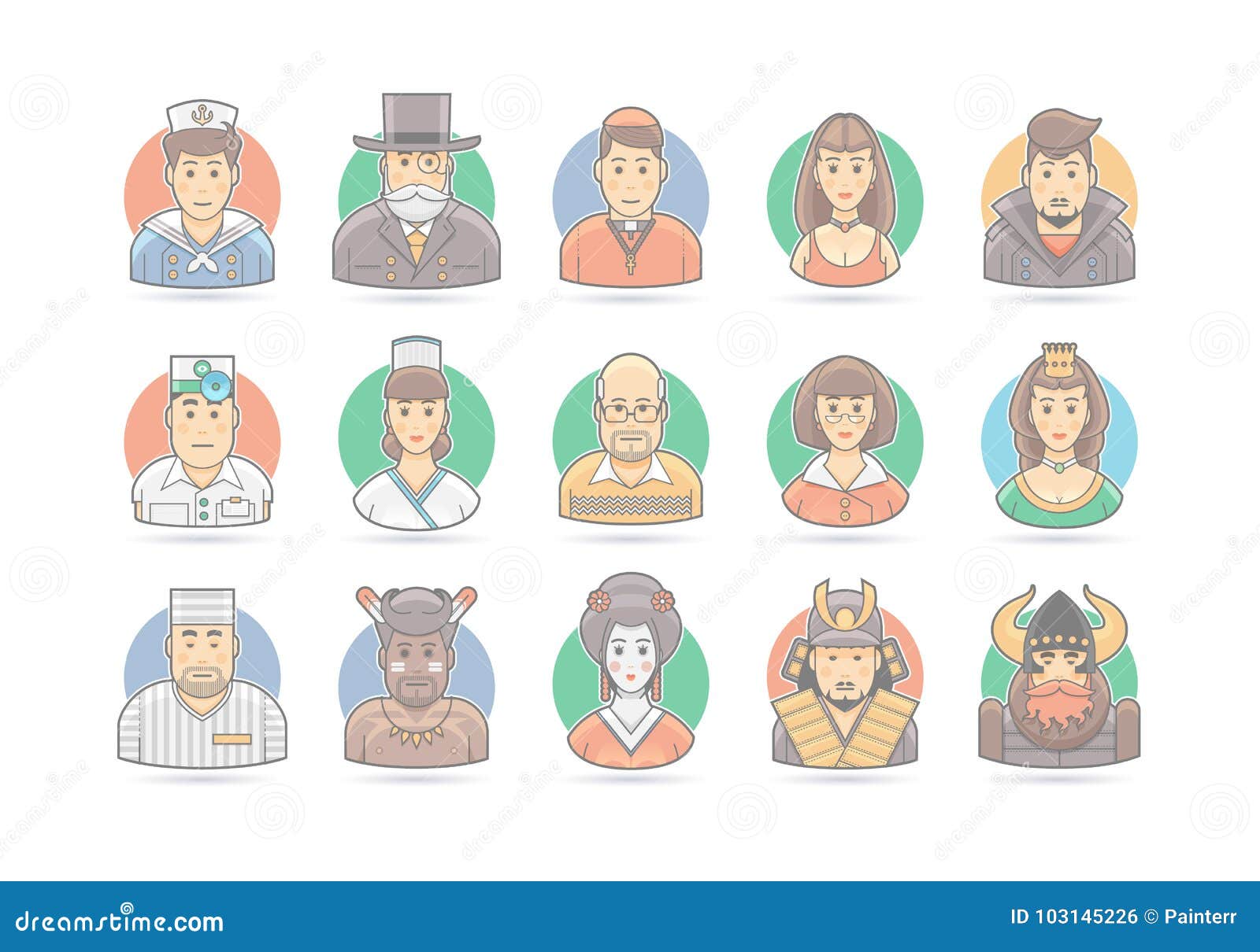 Cartoon People Icon Set. Vector Character Illustration. Isolated on ...